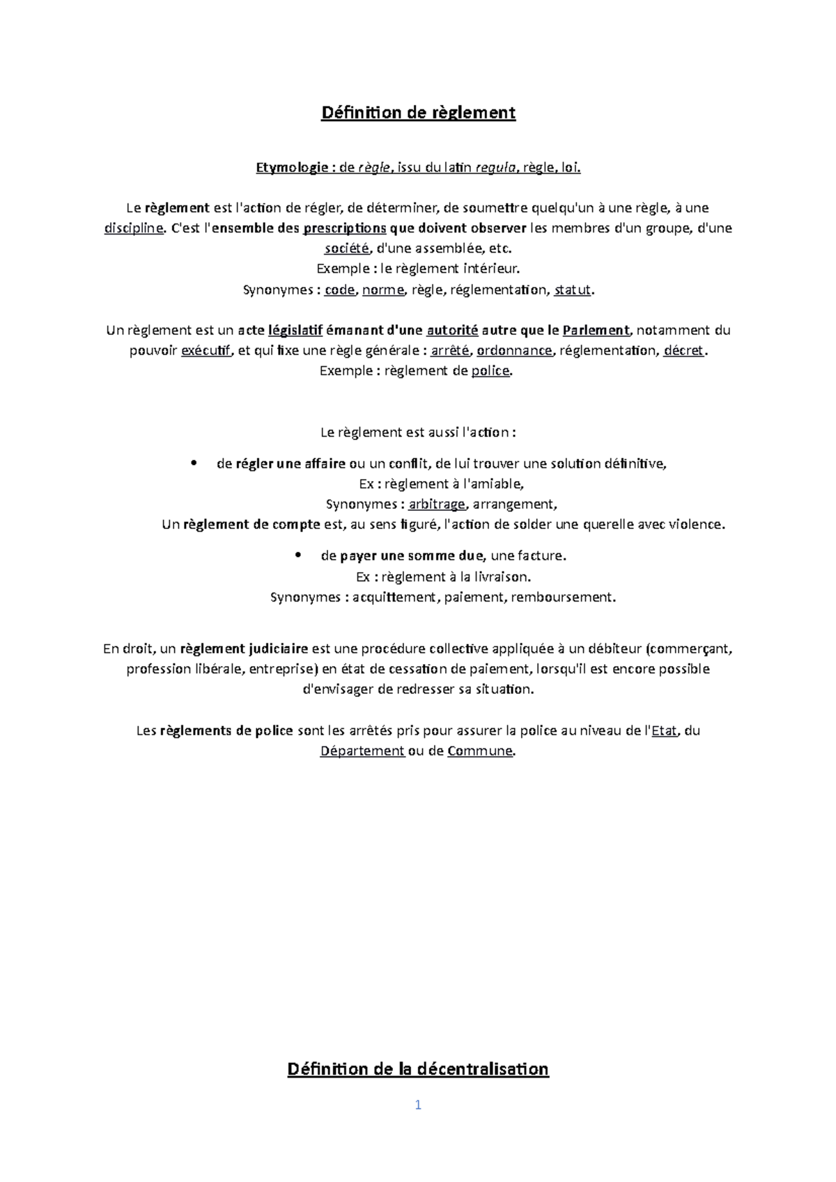 Cours n°2 droit pénal - Définition de règlement Etymologie : de règle ...