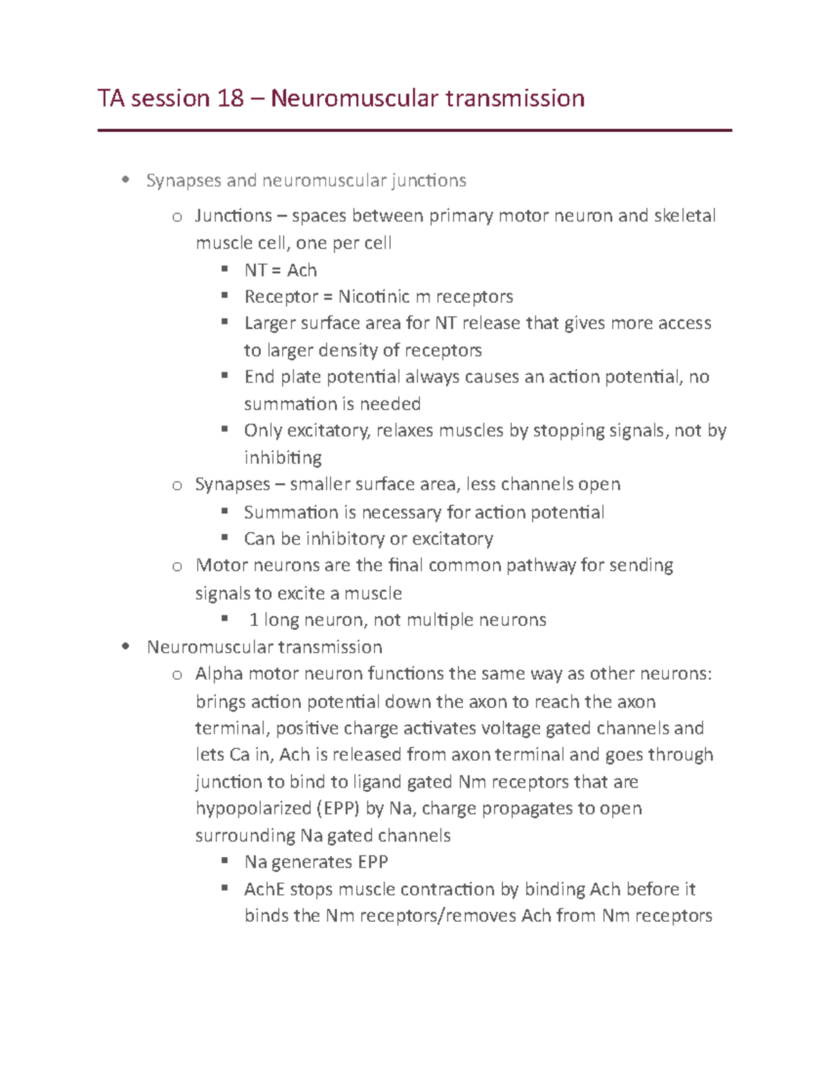 TA session 18 - neuromuscular tranmission - TA session 18 ...
