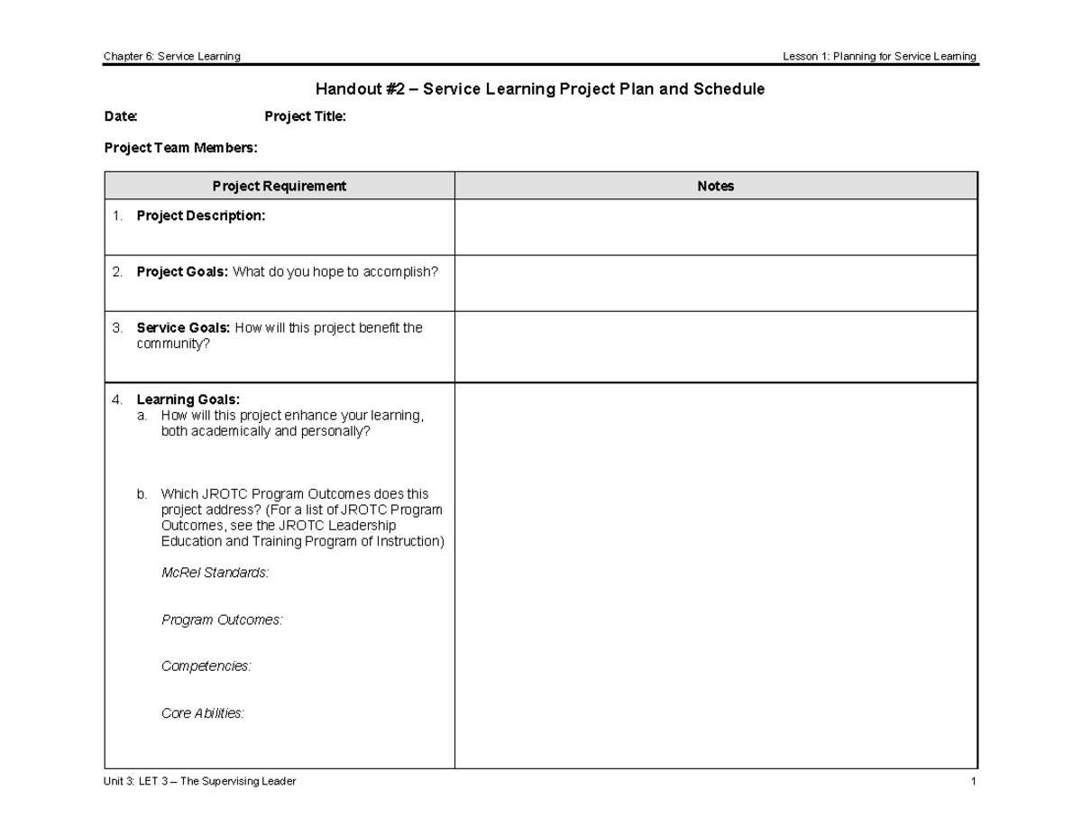 Aniya Watkins - Service Learning Planner Sheet 2 - Handout #2 – Service Learning Project Plan ...