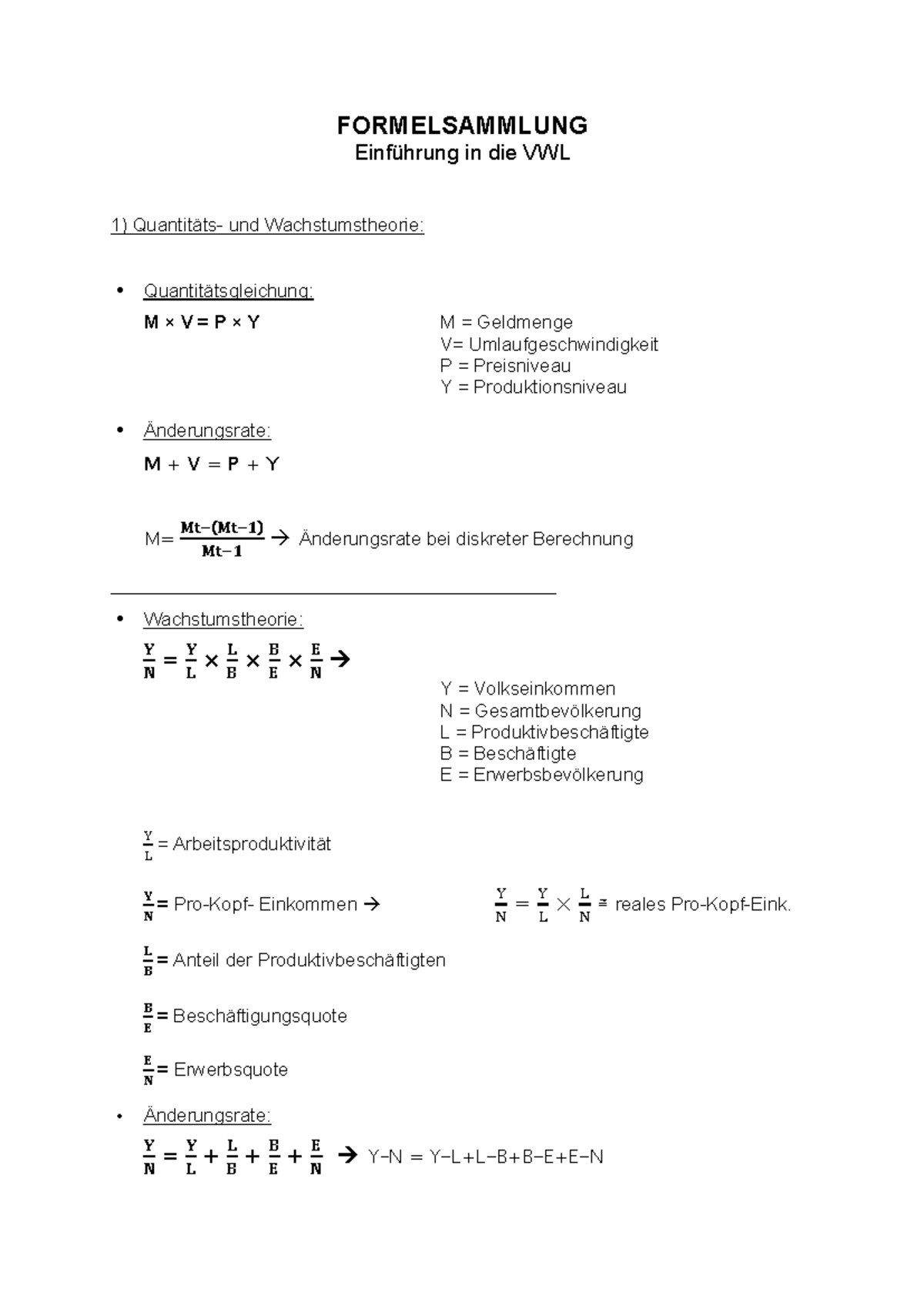 Formelsammlung VWL Methoden - FORMELSAMMLUNG Einführung in die VWL ...