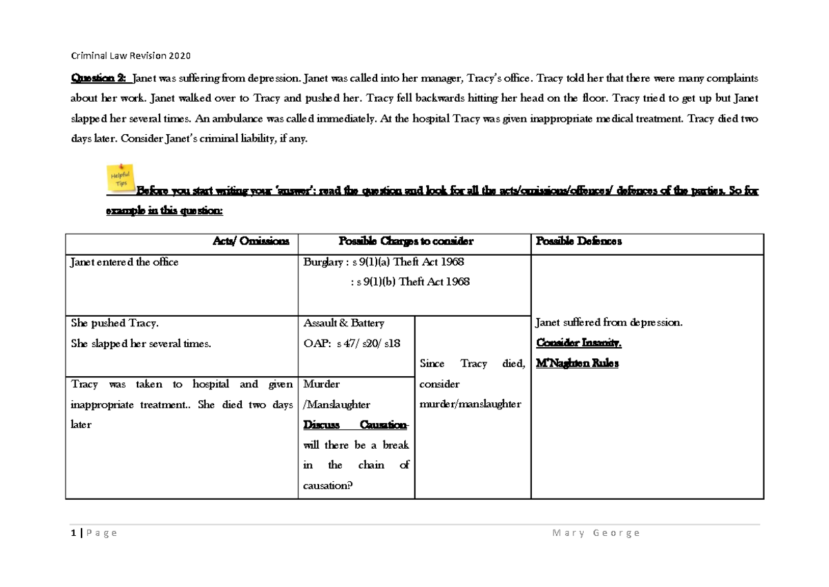 2b UKTRevision Manslaughter - Question 2 : Janet was suffering from ...