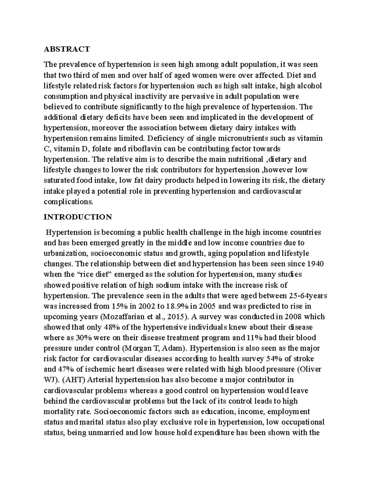 Synopsisssss - synopsis - ABSTRACT The prevalence of hypertension is ...