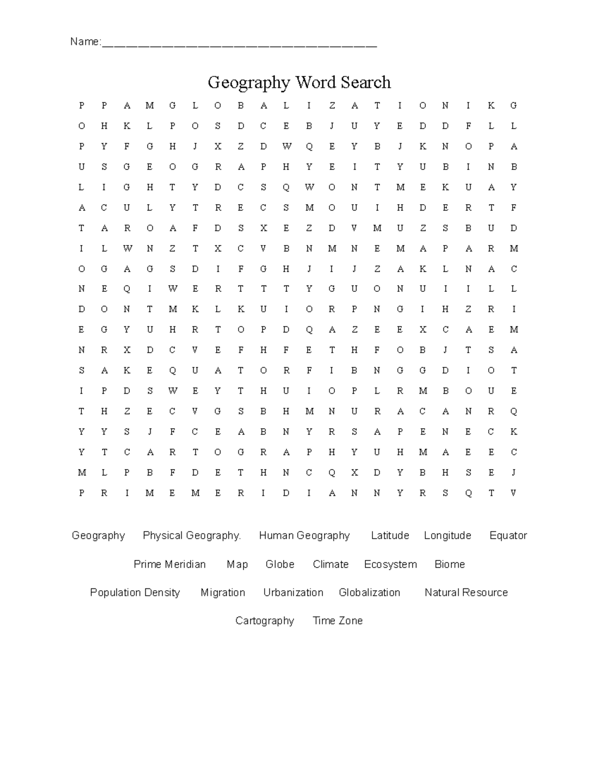 Freegeography Vocab Word Search-1 - Name ...