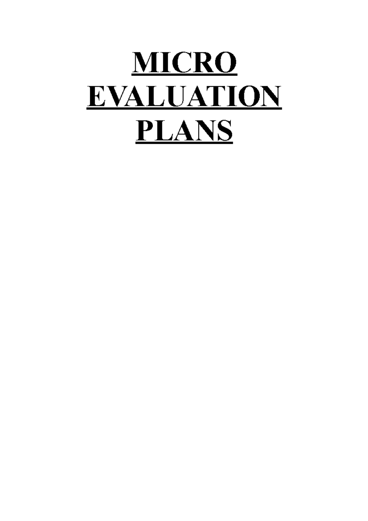 Micro Evaluation Plans - MICRO EVALUATION PLANS Market Failures and ...