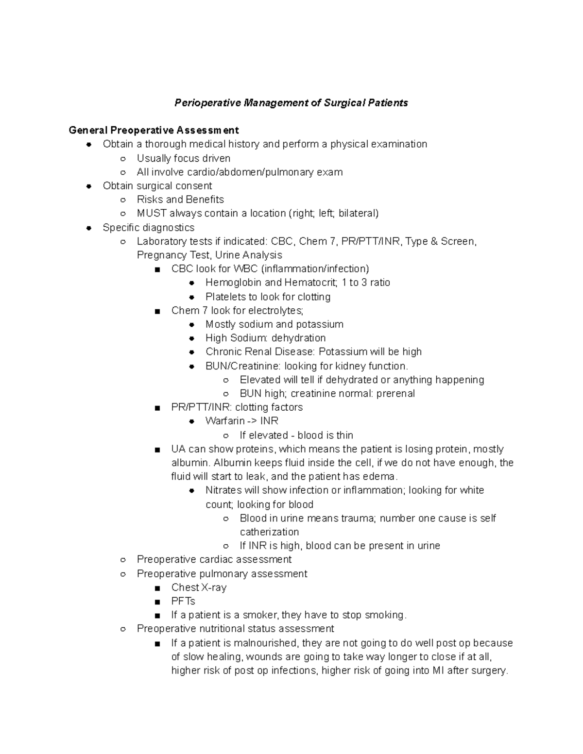 Intro Surgery Notes - Perioperative Management of Surgical Patients ...