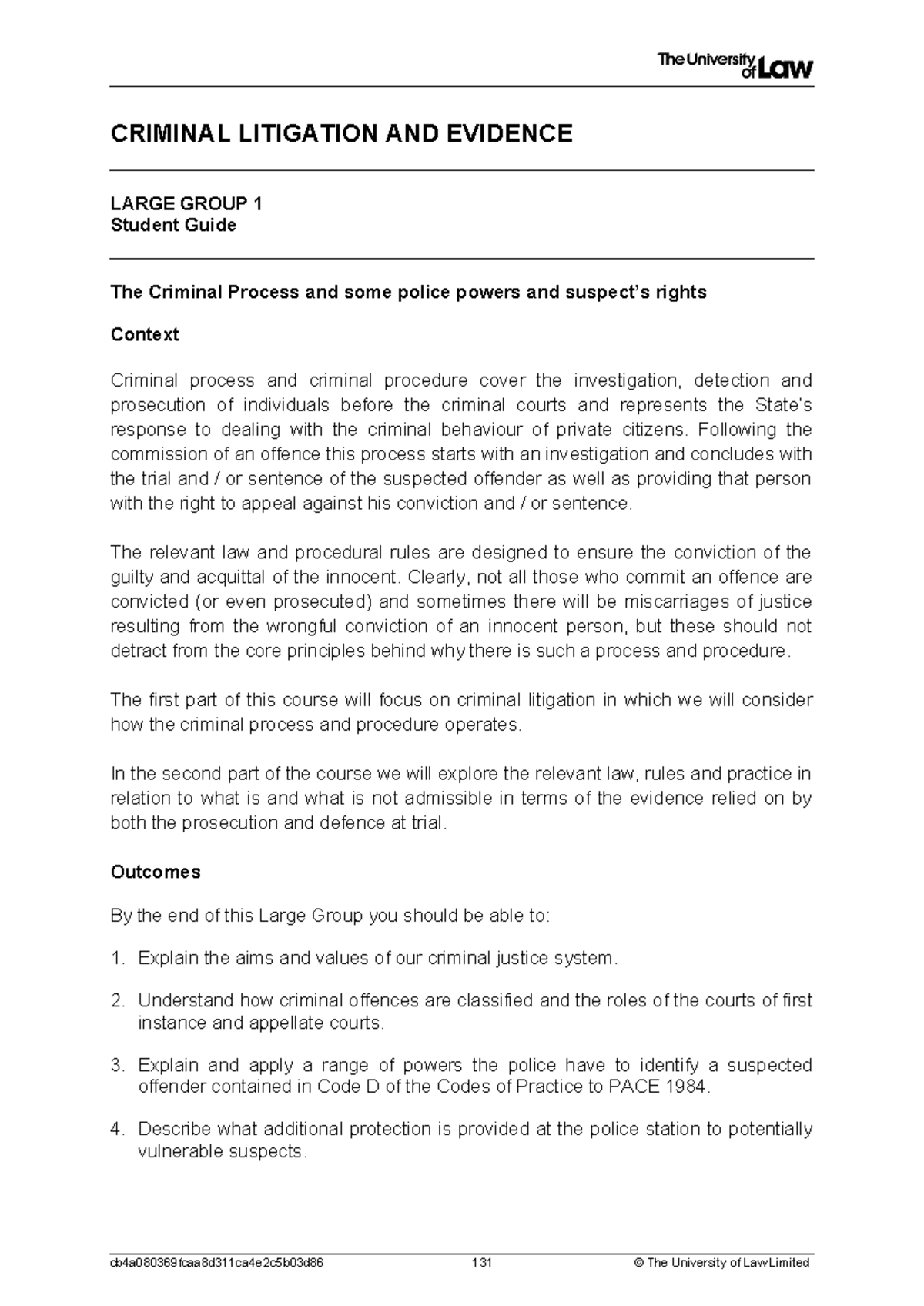 CRIM LIT LG1 - Lecture notes - CRIMINAL LITIGATION AND EVIDENCE LARGE ...