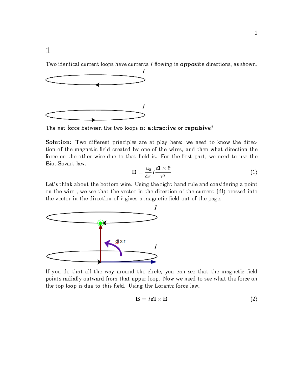 Exam2 solutions - Notes - 1 Two identical current loops have currents I ...