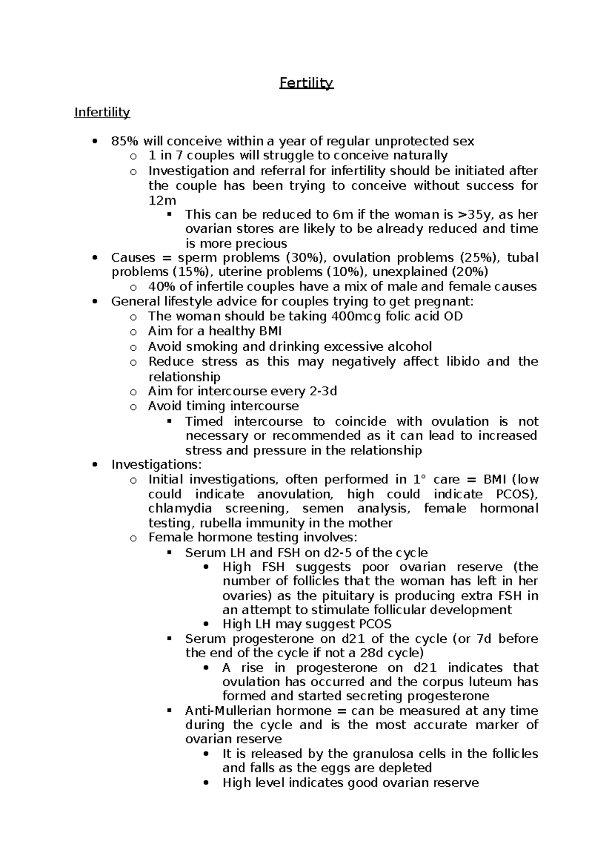 Fertility Revision Notes for Finals - Fertility Infertility 85% will ...