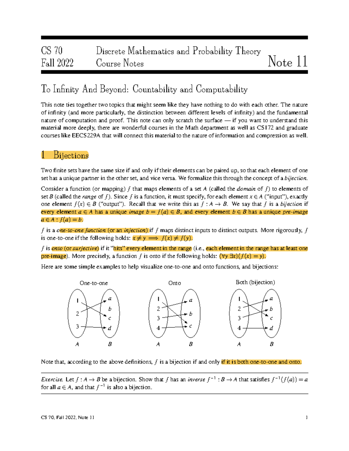 N11 - Lecture Note - CS 70 Discrete Mathematics and Probability Theory ...
