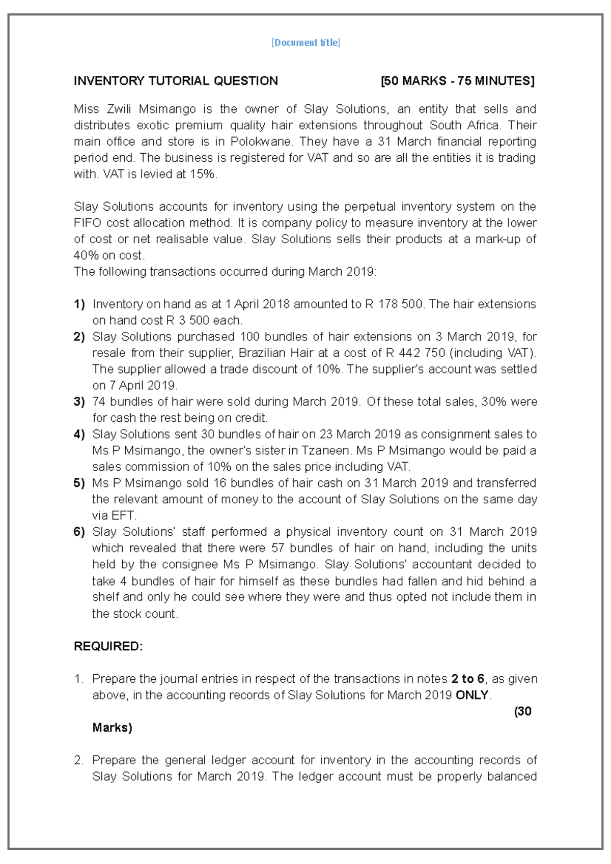 Inventory Comprehensive Question 2021 - [Document title] INVENTORY ...
