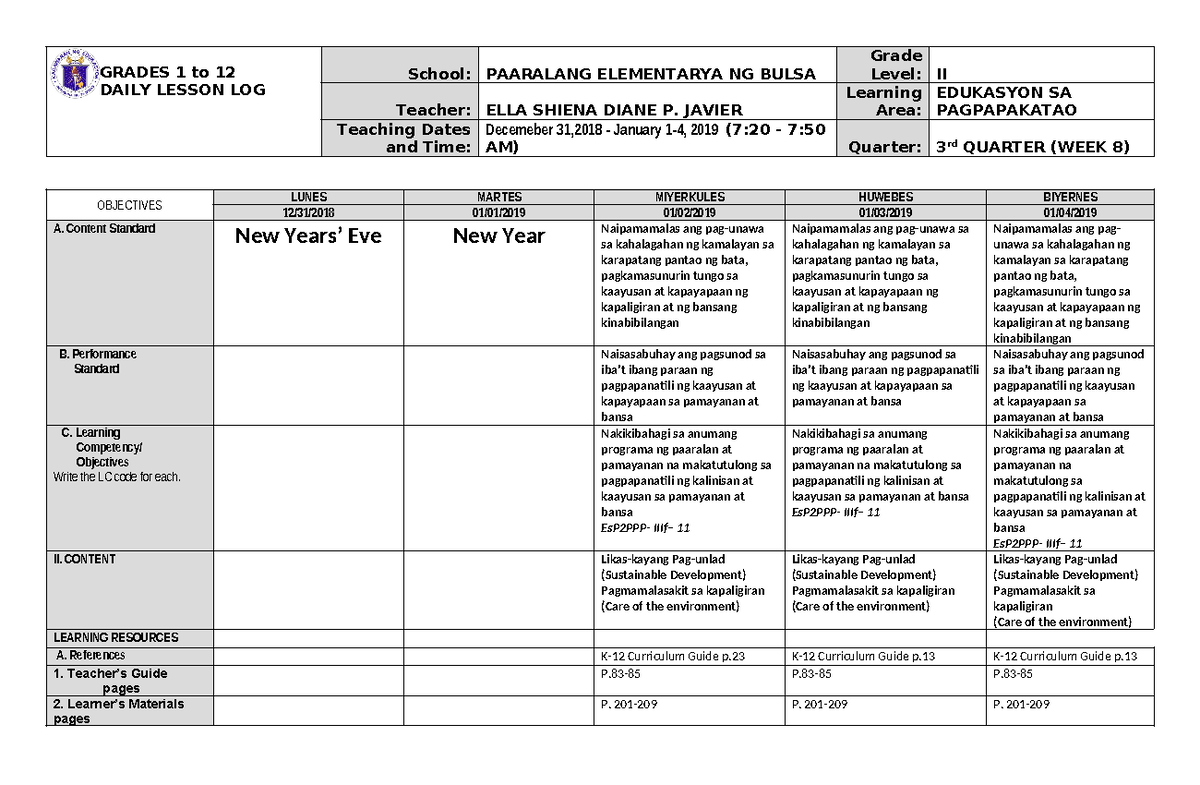 Week 7 Third Quarter Grade 2 - GRADES 1 to 12 DAILY LESSON LOG School ...