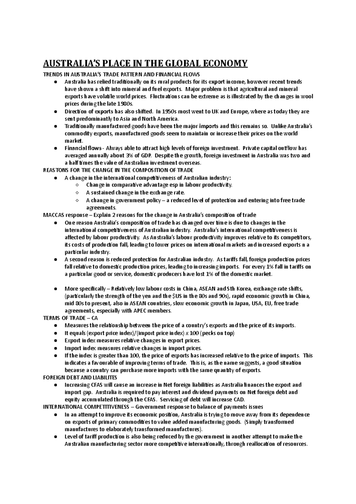 Economics Notes - Australias place in the global economy 3 - AUSTRALIA ...