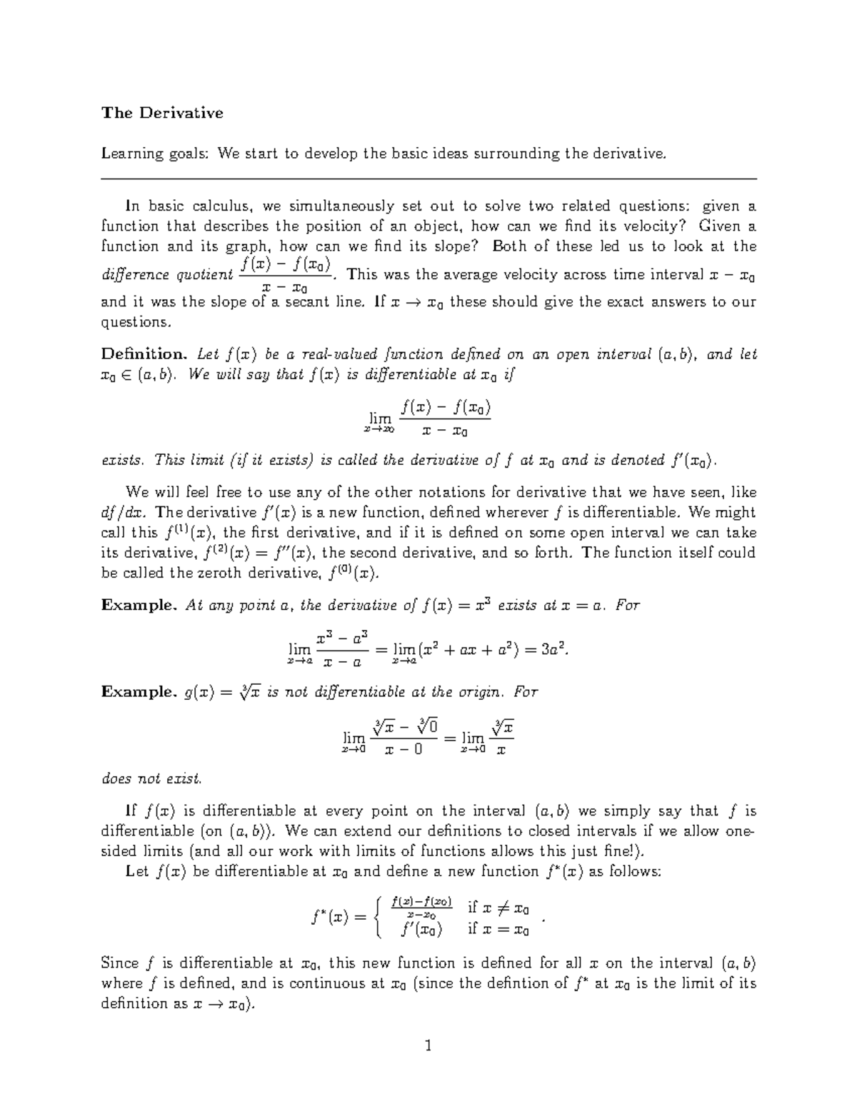 27 The Derivative - The Derivative Learning goals: We start to develop ...