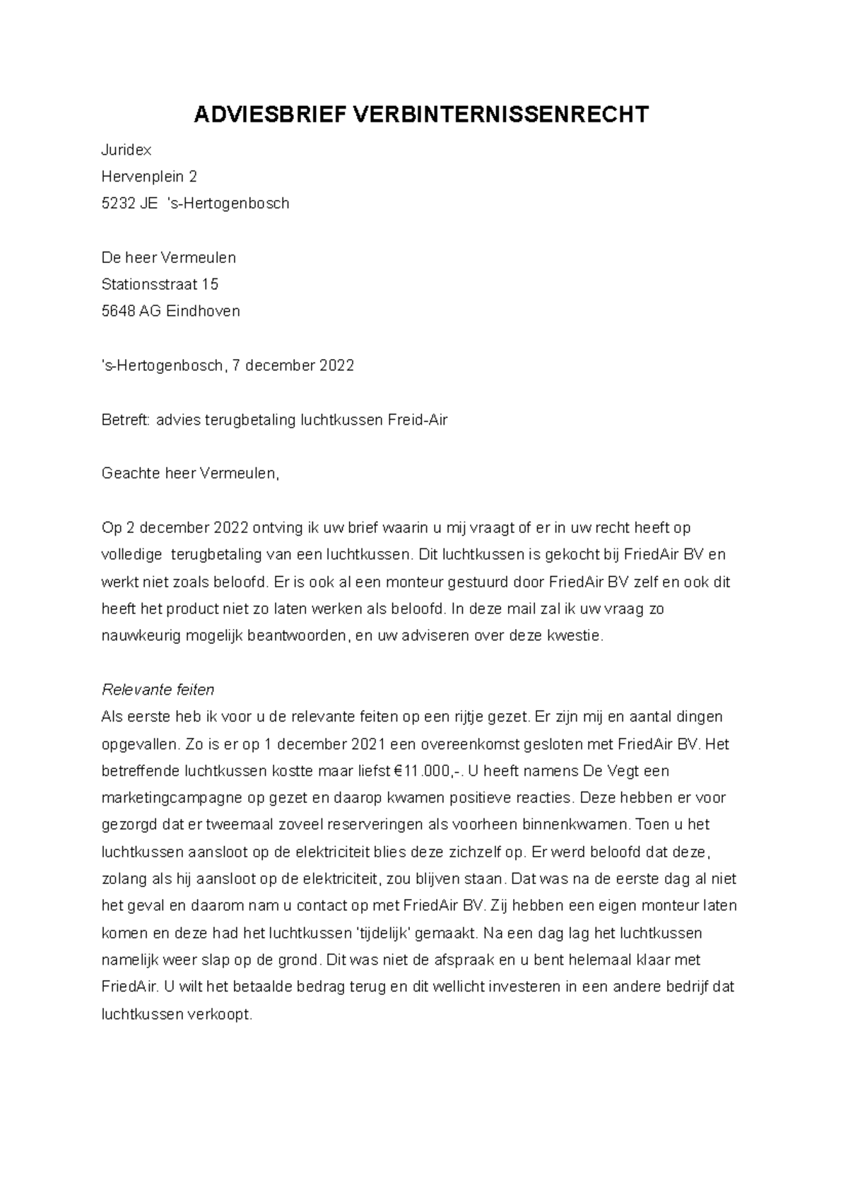 Bijlage 6 Adviesbrief verbintenissenrecht 1 - ADVIESBRIEF ...