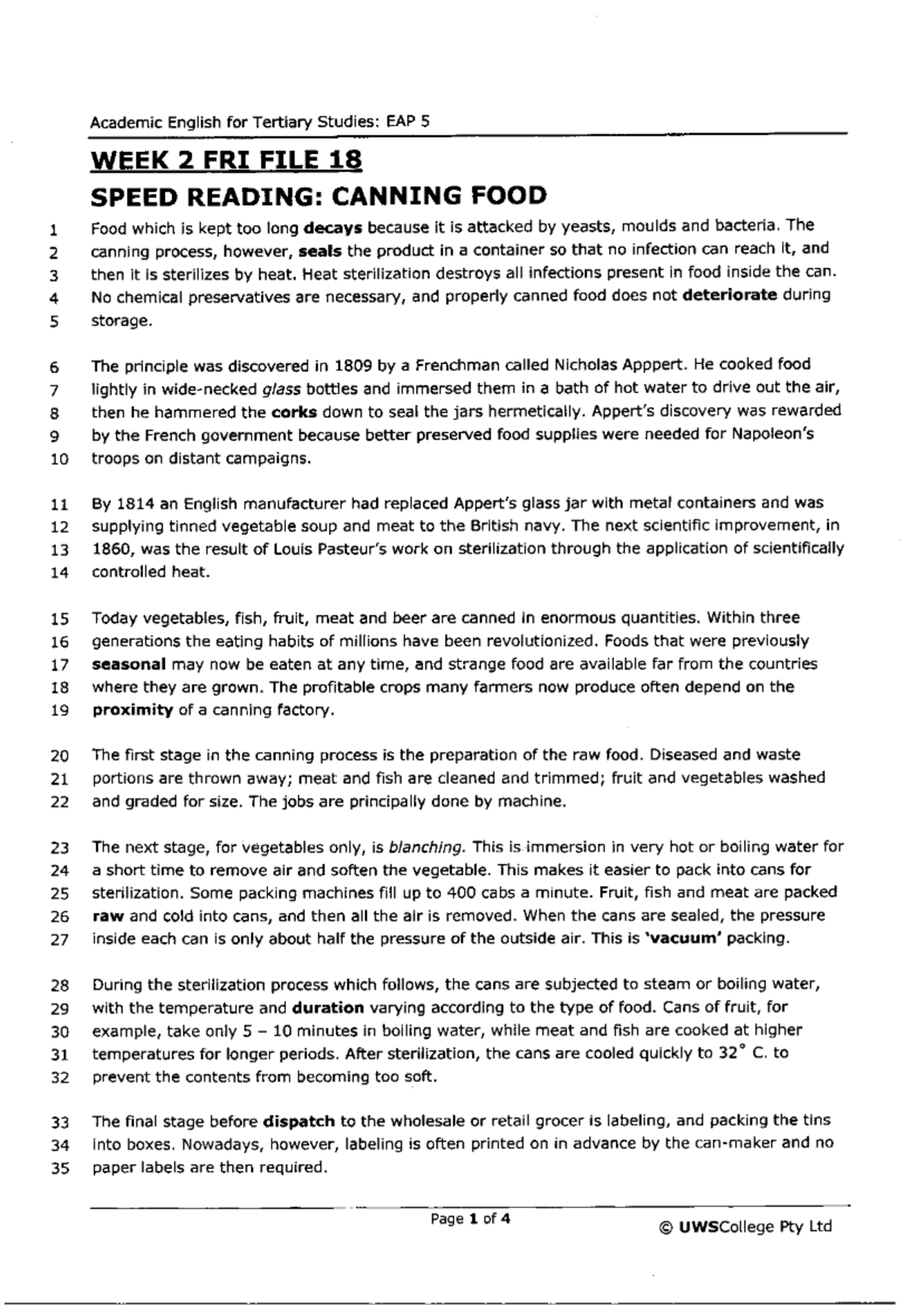 Speed Reading_ Canning Food (1).pdf - Academic English for Tertiary ...