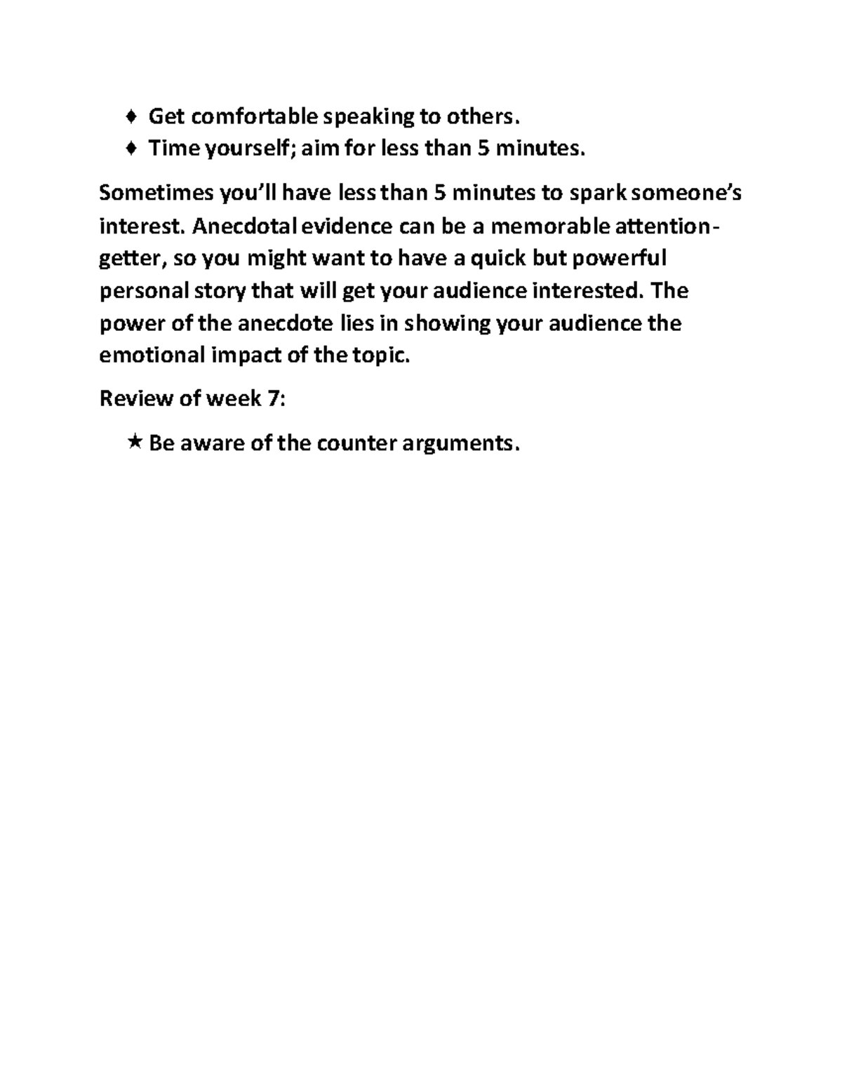 Week7notes 2 - Week 7 notes for ENG201. - ♦ Get comfortable speaking to ...