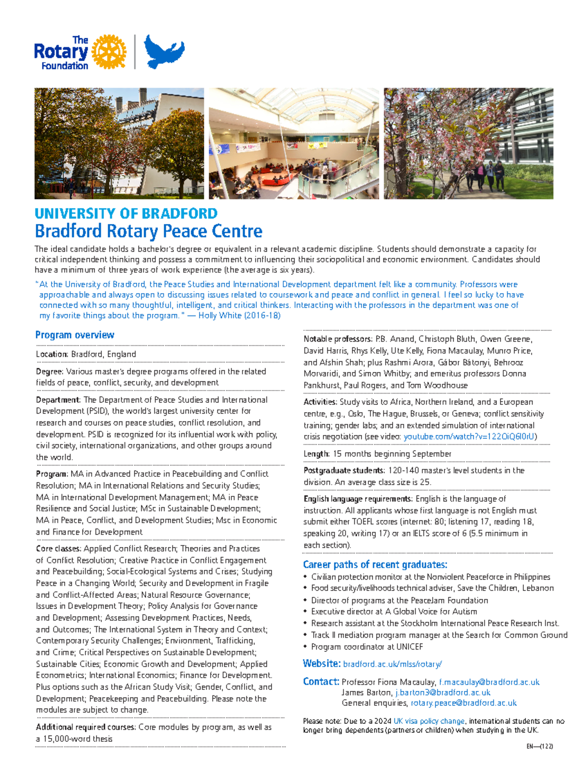 Rotary peace centre fact sheet university of bradford en - UNIVERSITY ...