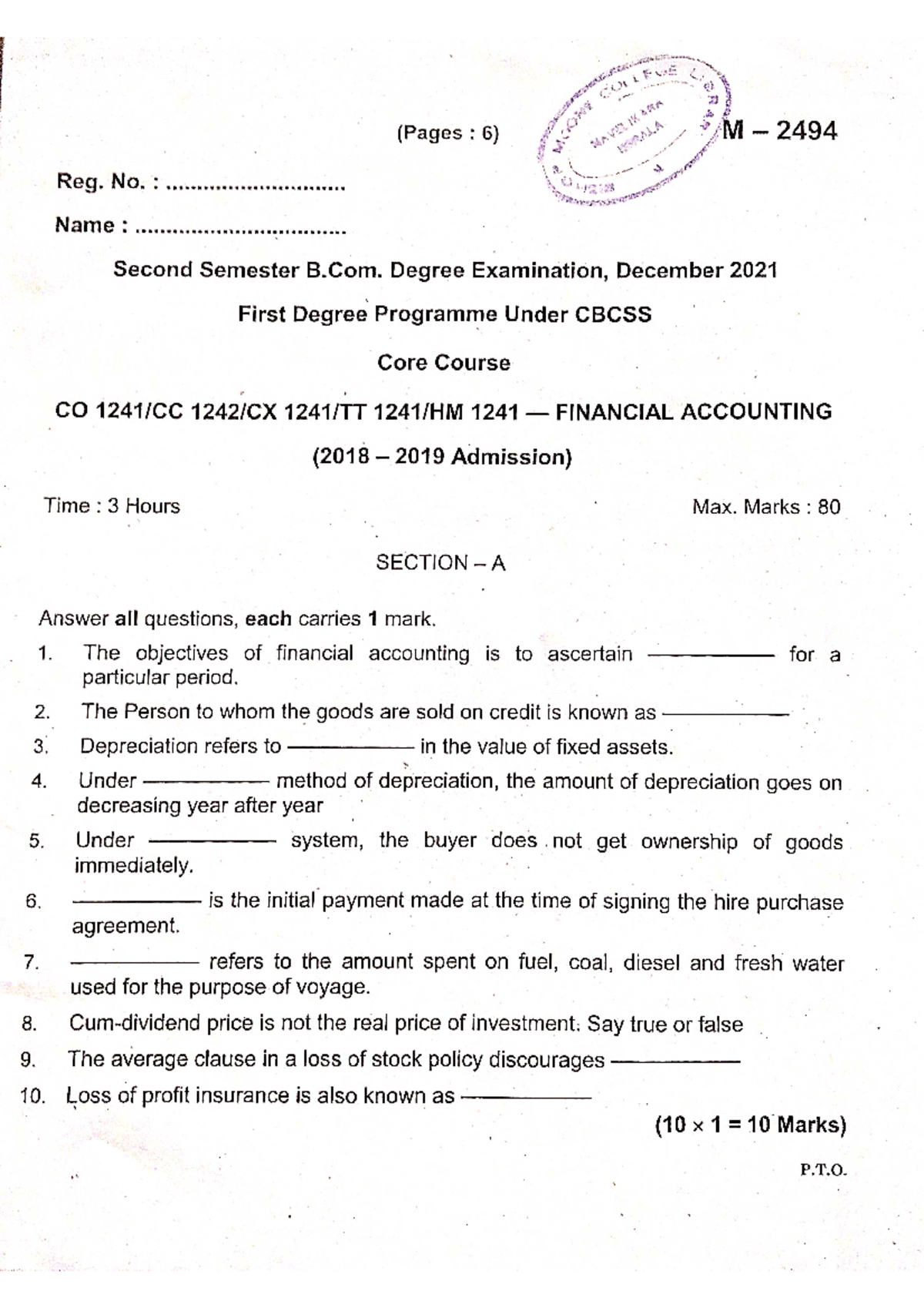 Financial accounting - Previous year question papper - bcom finance ...