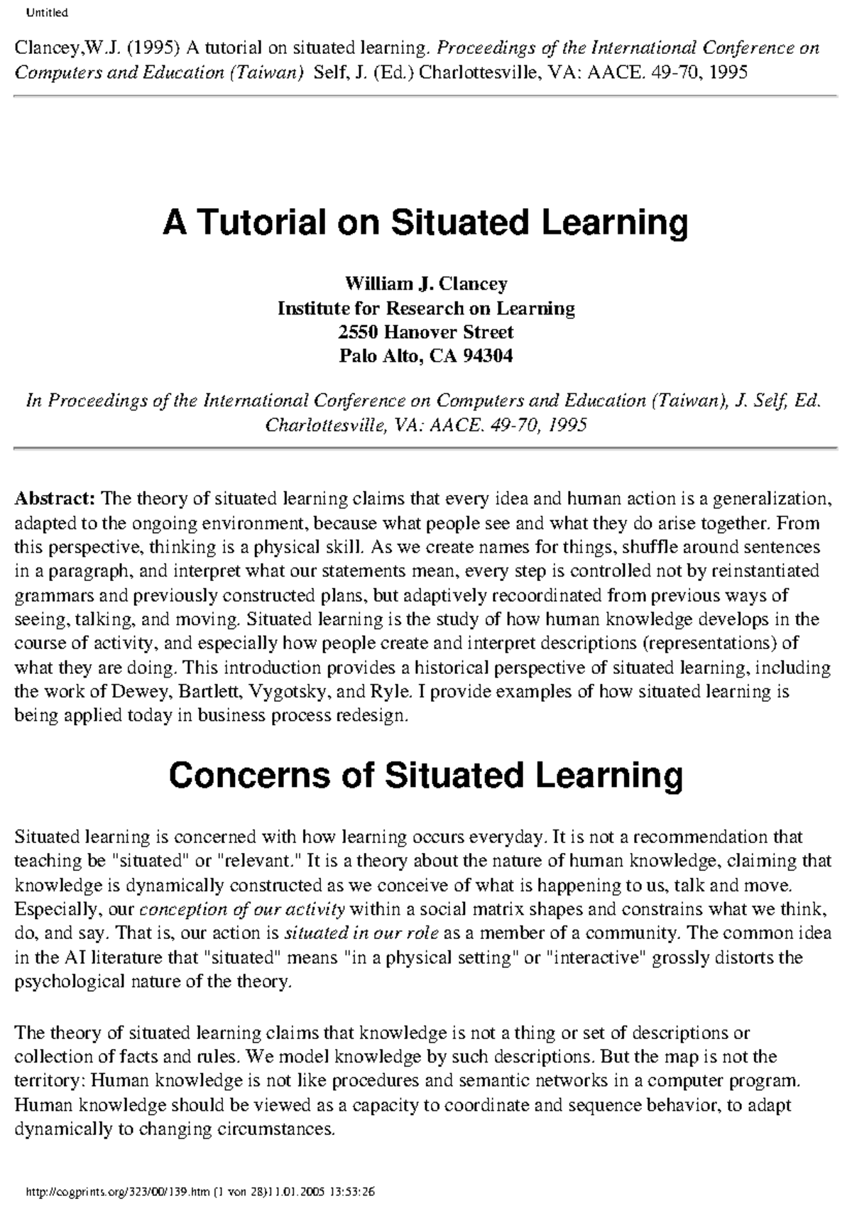A Tutorial on Situated Learning - Studocu