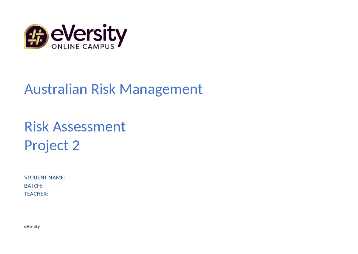 RISK MGT Project 2 - pcpc - Australian Risk Management Risk Assessment ...