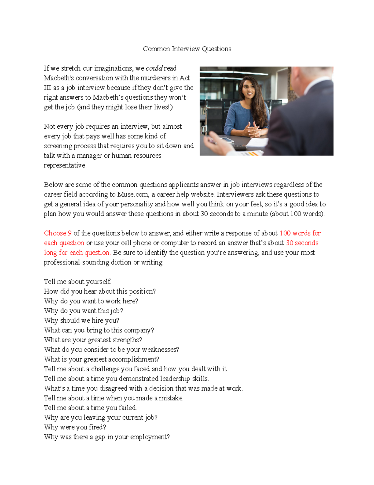 Common Interview Questions - Below are some of the common questions ...