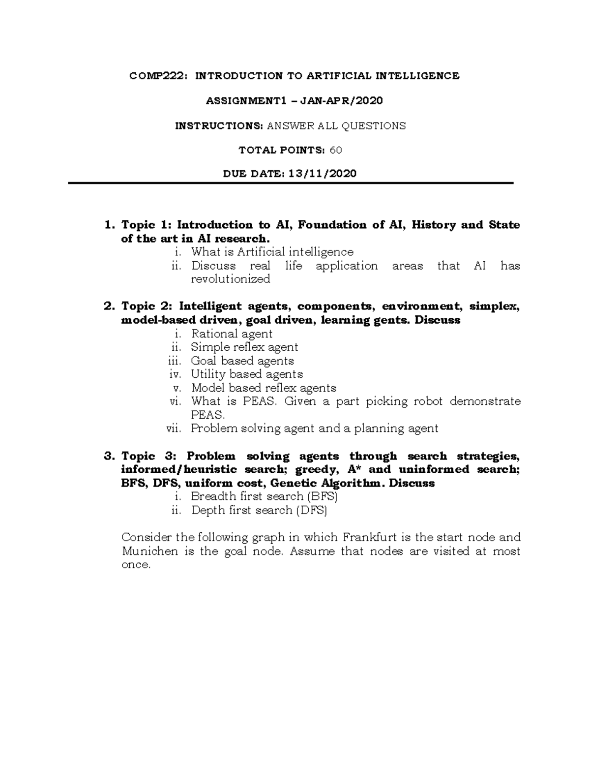 COMP222-Introduction to artificial intelligence-assingment-Jan-Apr-2020 - Introducion to ...