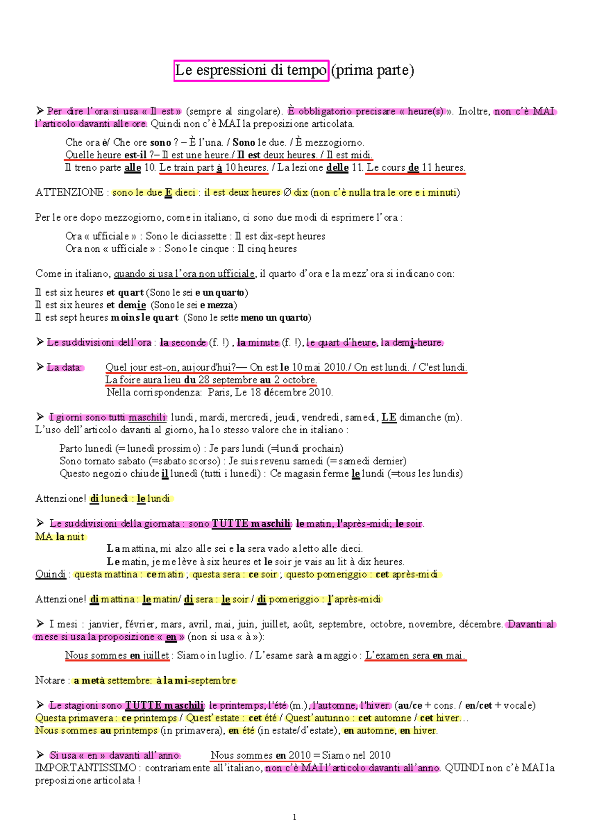 7) L’expression du temps - Le espressioni di tempo (prima parte) Per ...