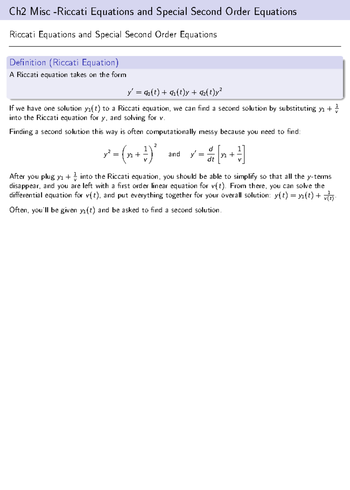 Ch2 Miscellaneous ODE Equations - Ch2 Misc -Riccati Equations and ...