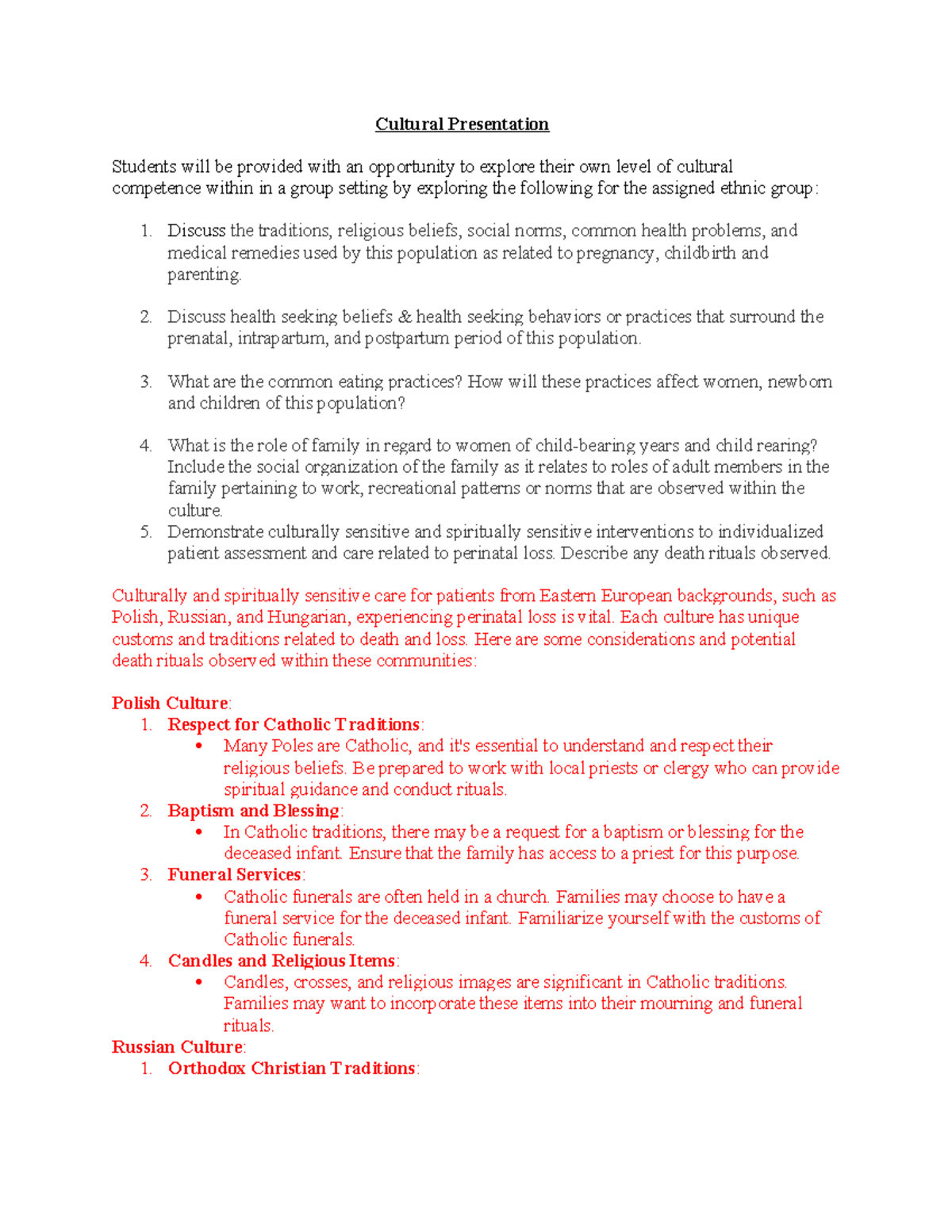 Cultural Presentation - Cultural Presentation Students will be provided ...