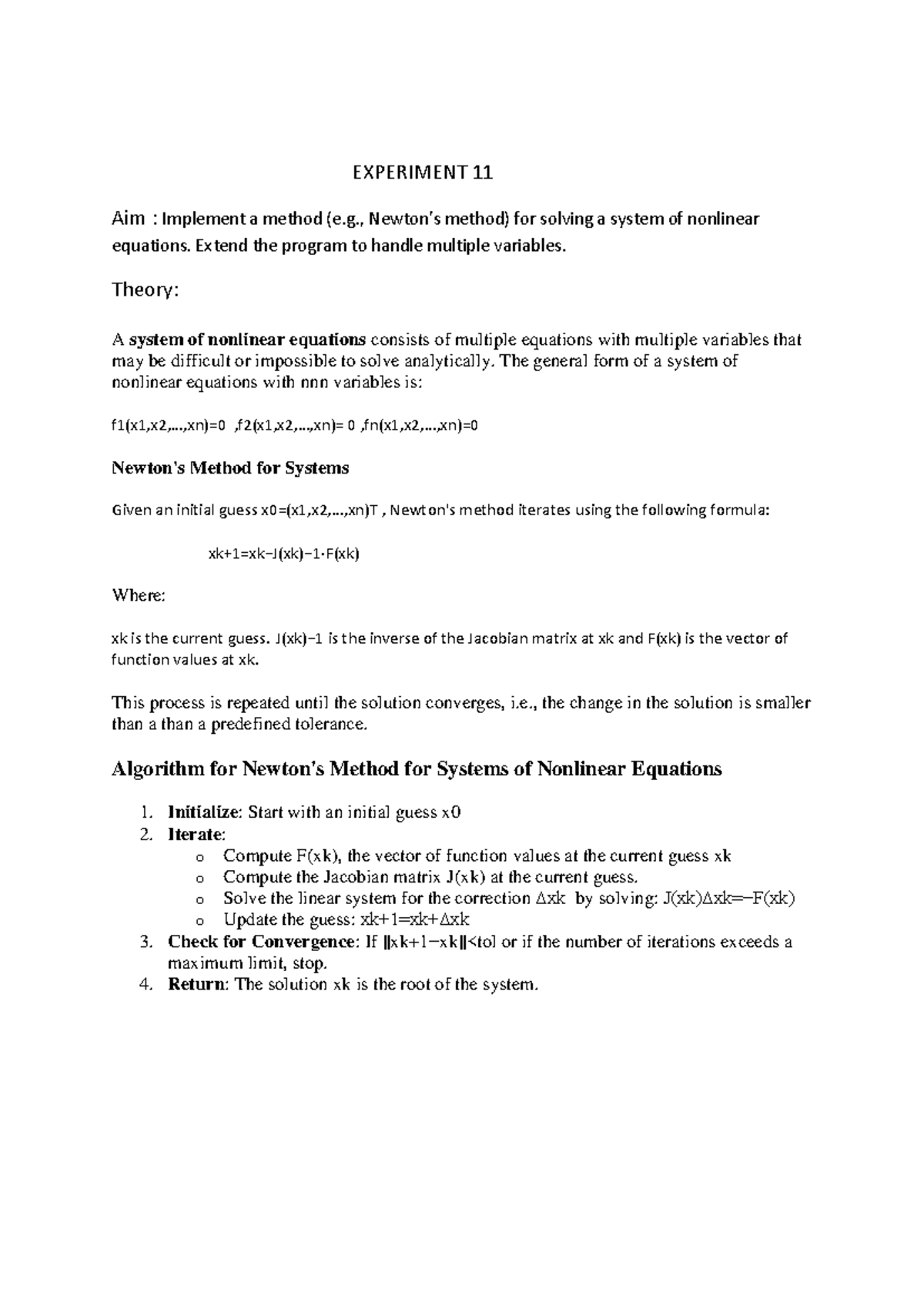 Experiment 11 Cm Experiment 11 Aim Implement A Method E Newtons Method For Solving A