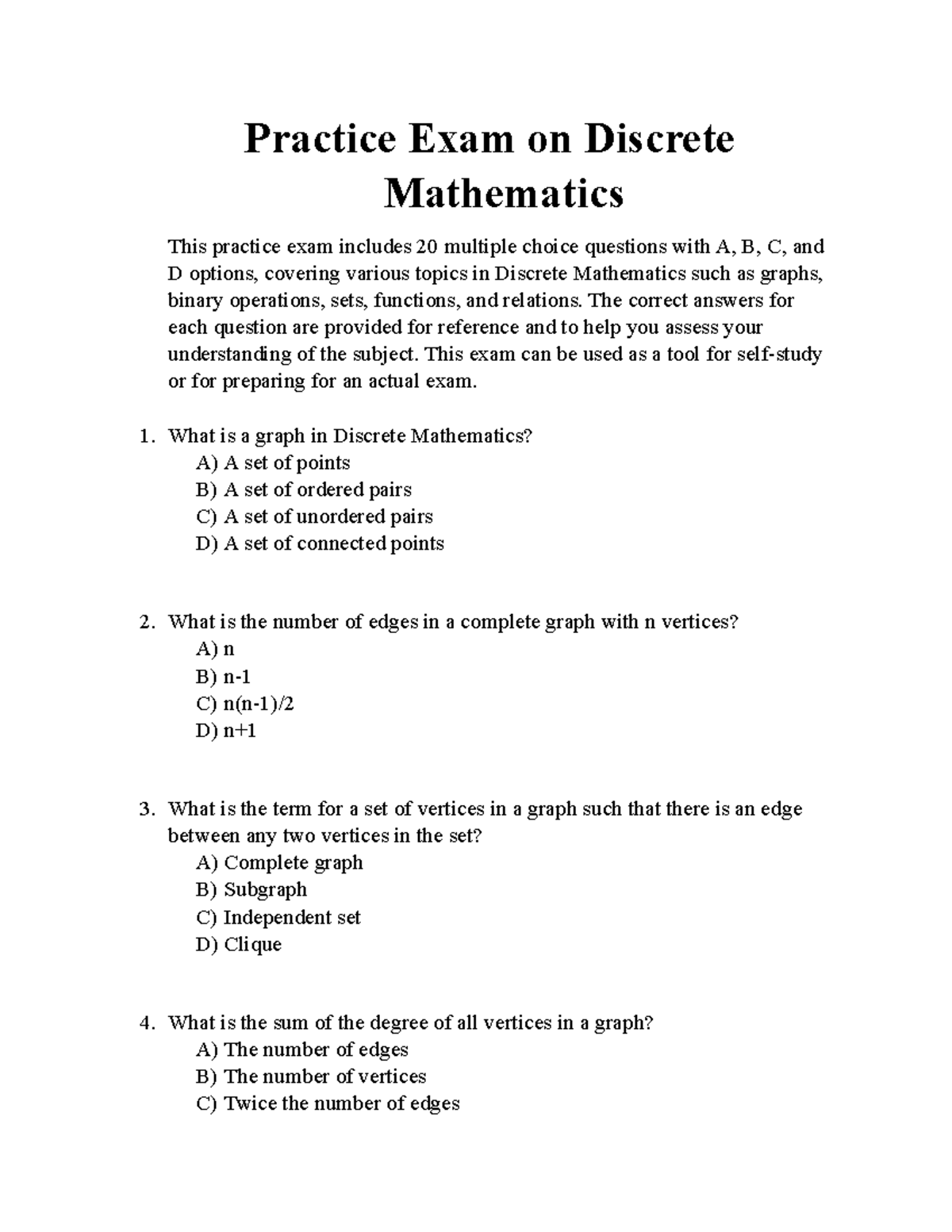 Practice Exam on Discrete Mathematics - Practice Exam on Discrete ...