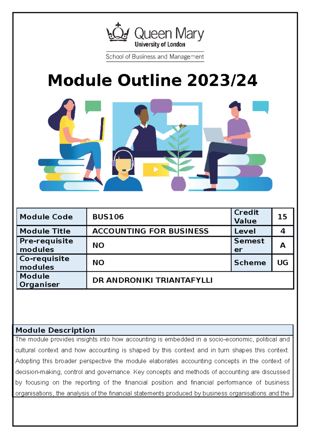Module Outline BUS 106 2023-24 Final - Module Code BUS Credit Value 15 ...