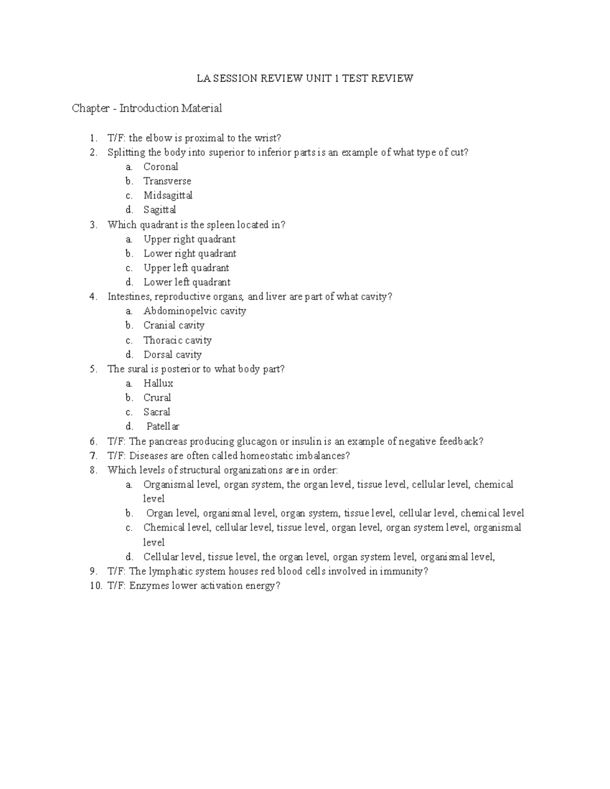 LA Session Review - Exam 1 - LA SESSION REVIEW UNIT 1 TEST REVIEW ...