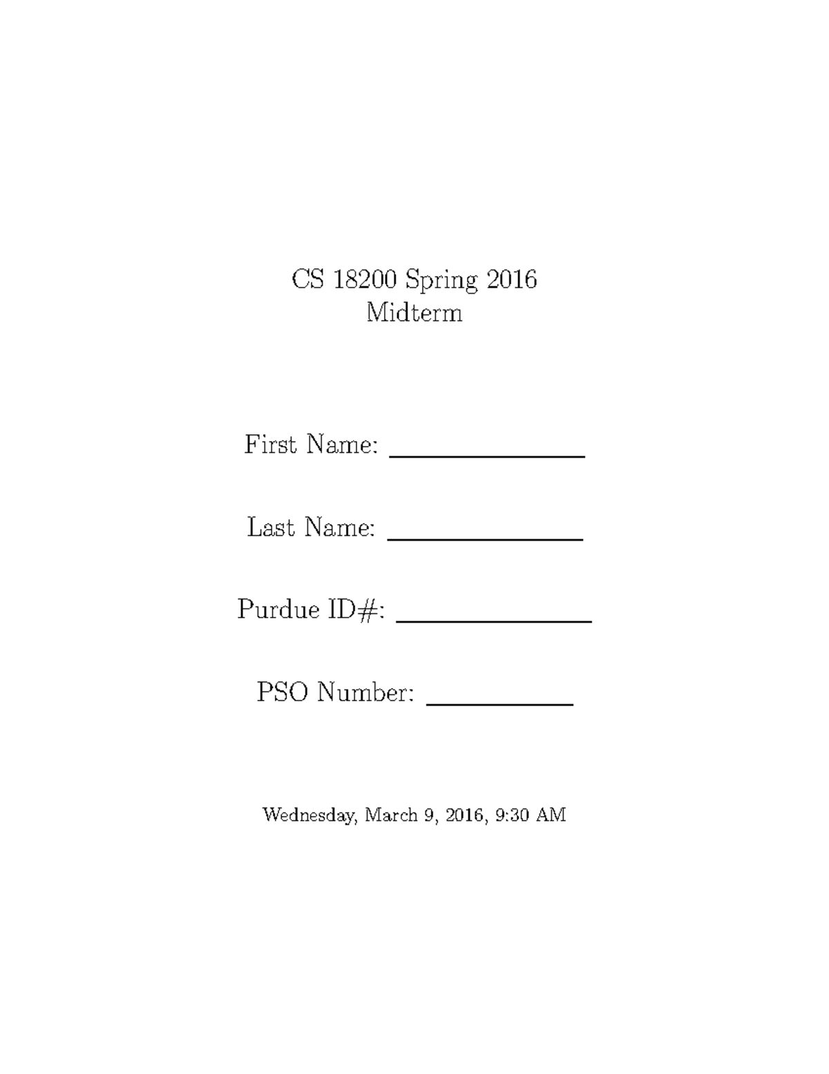 CS18200 Midterm solutions s16 - CS 18200 Spring 2016 Midterm First Name ...