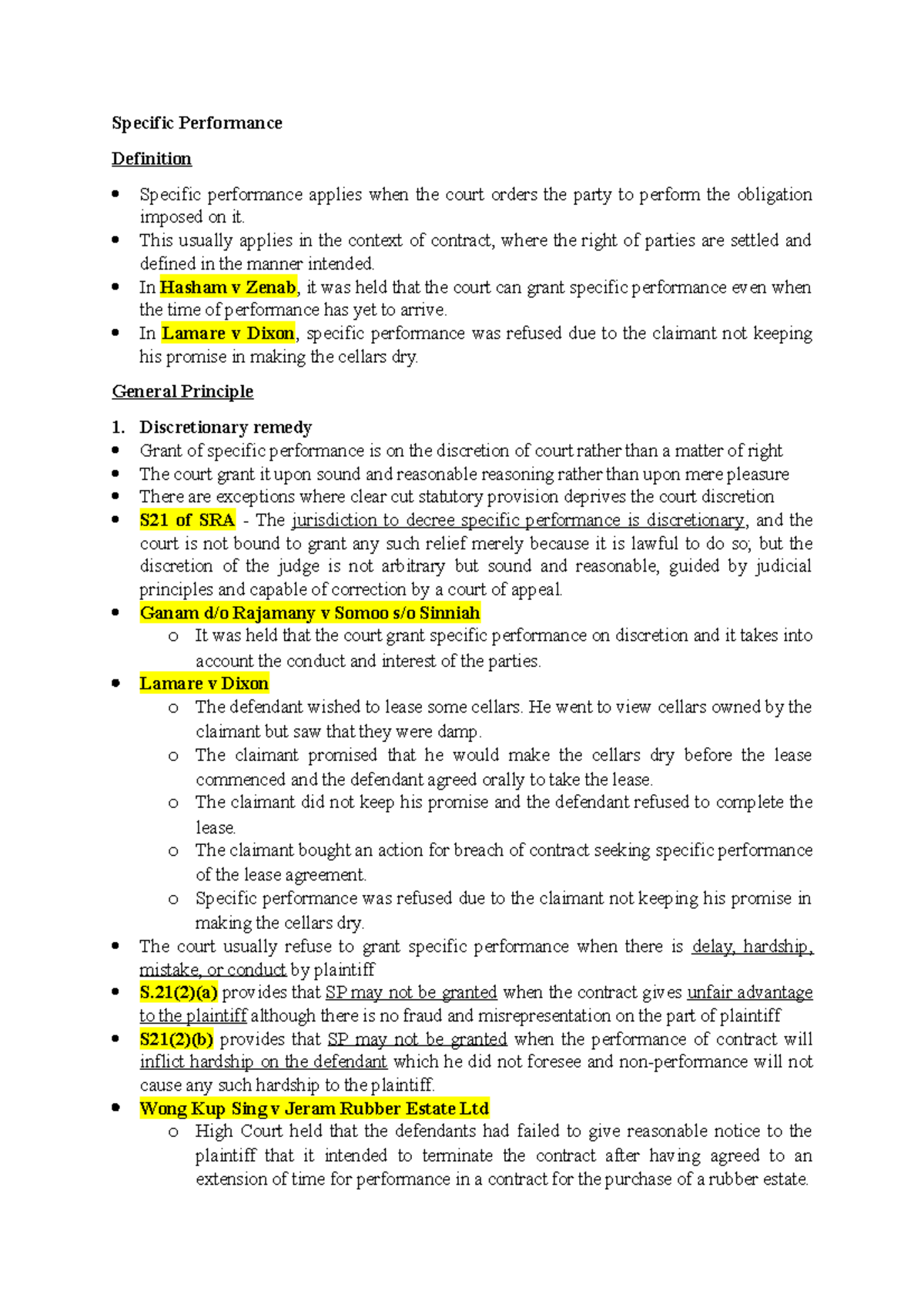 Specific Performance - This usually applies in the context of contract ...