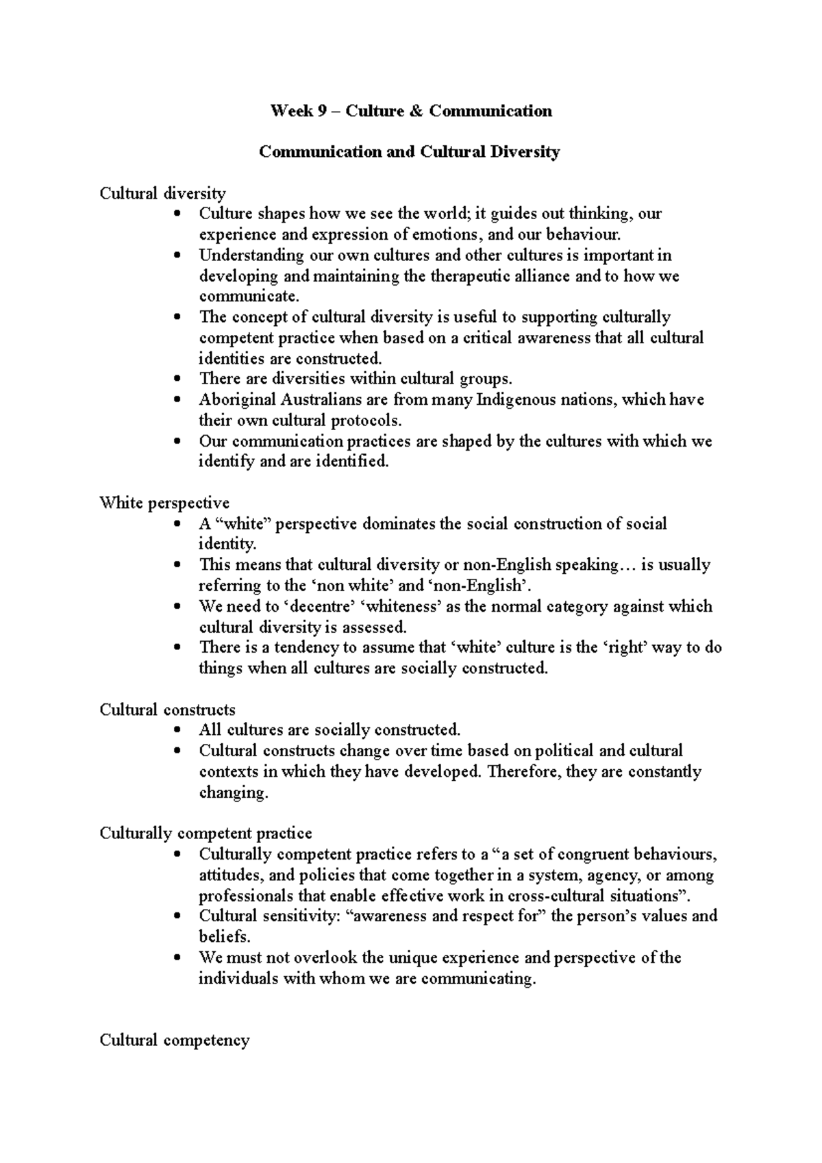 SOWK11015 Week 9 - culture and communication - Week 9 – Culture ...