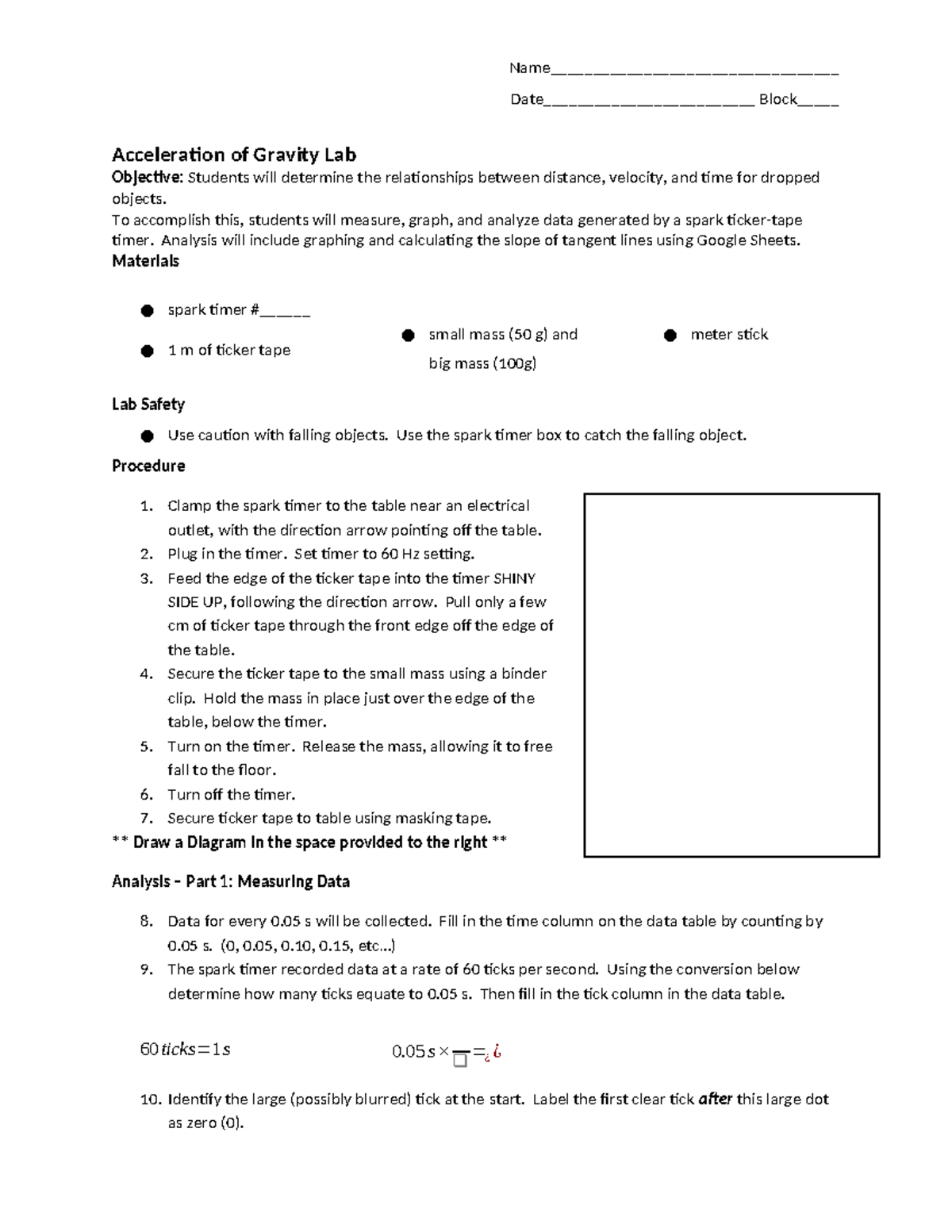 Copy of Acceleration of Gravity Lab 2024 - Name ...