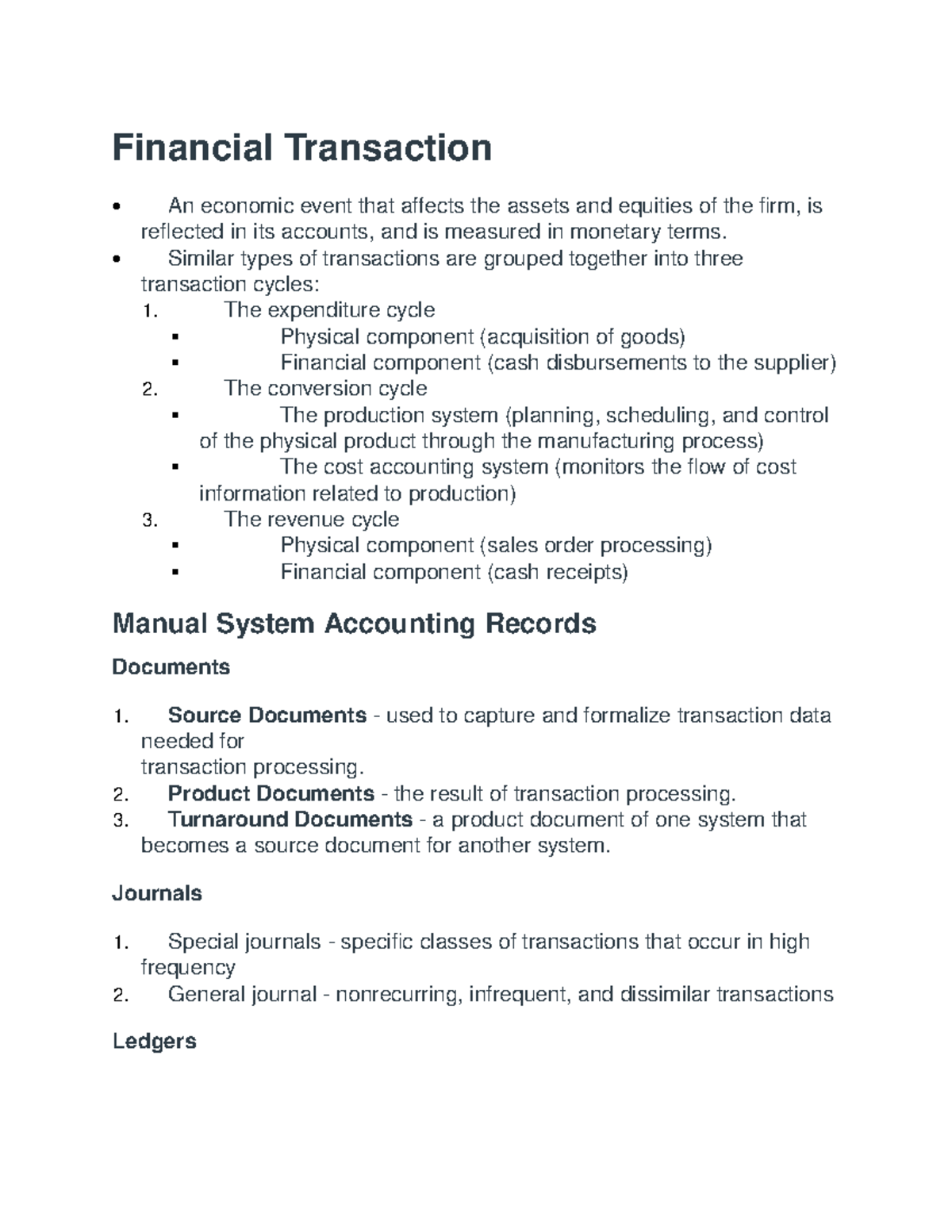 Financial Transaction - Similar types of transactions are grouped ...