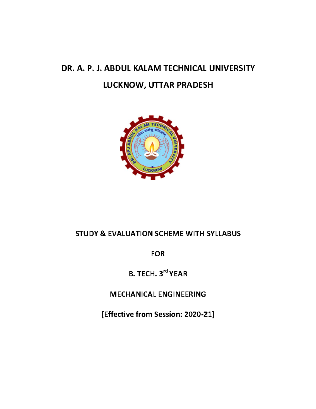 B Tech Mechanical Engineering syllabus - DR. A. P STU P. J. ABD LUC DY ...