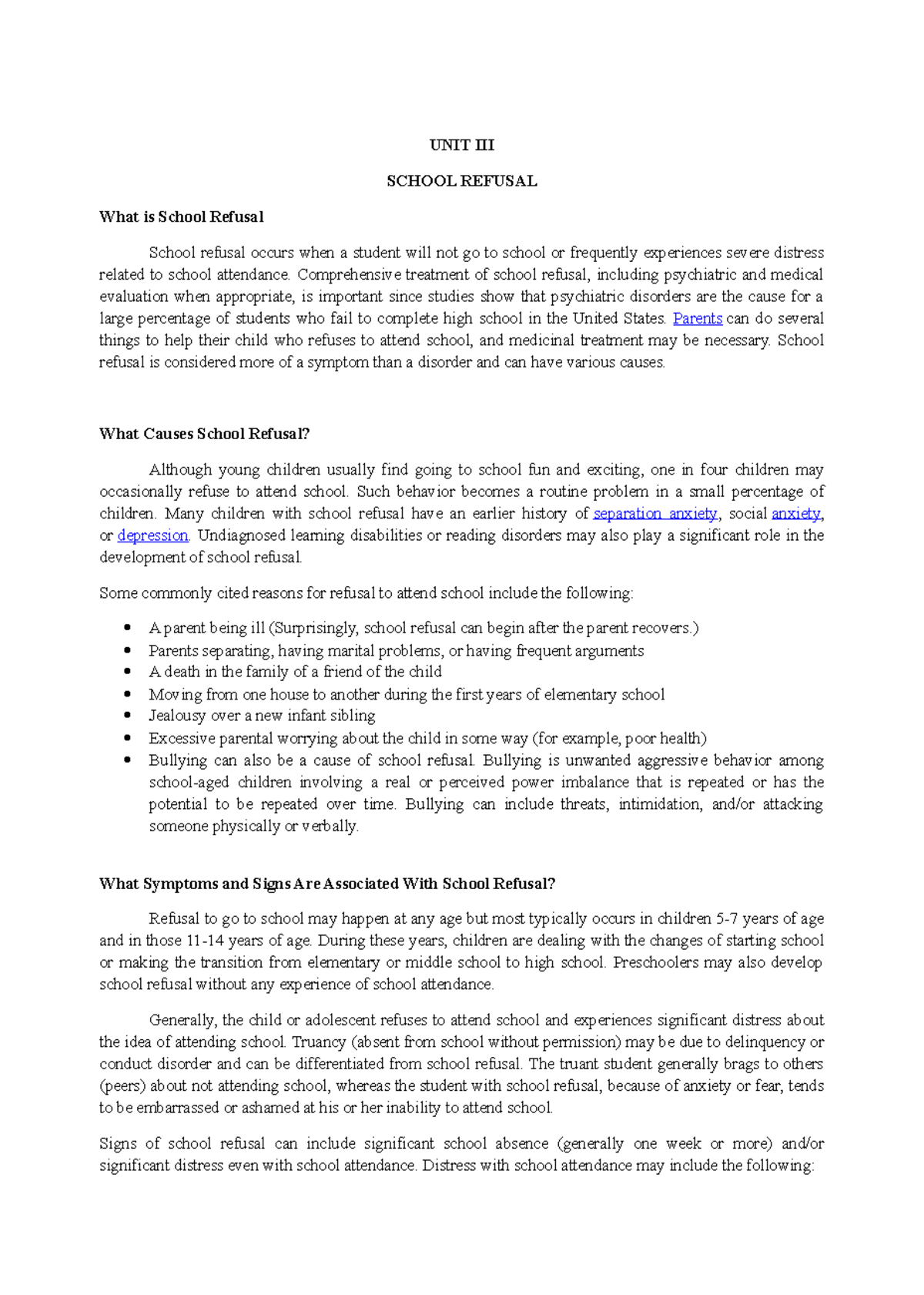 Unit 3 School Counselling - UNIT III SCHOOL REFUSAL What is School ...