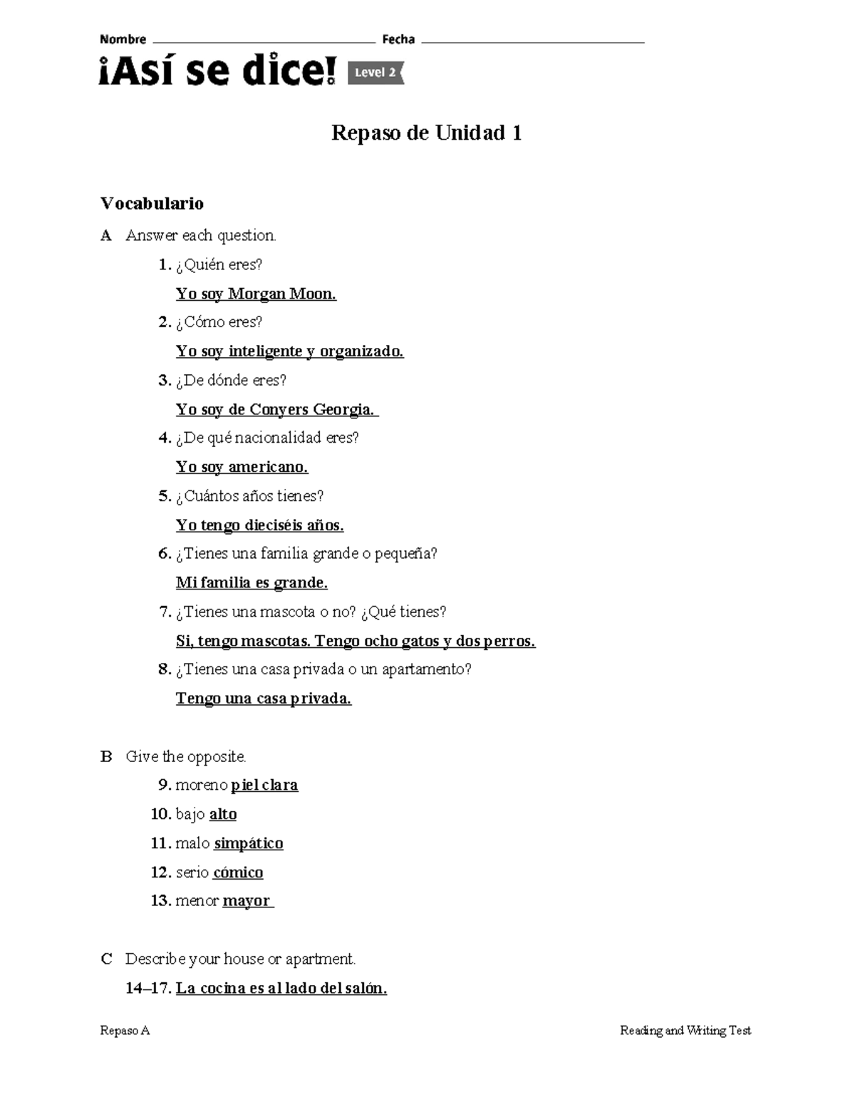 Repaso de Unidad 1 copy - Spanish assignment - Repaso de Unidad 1 ...