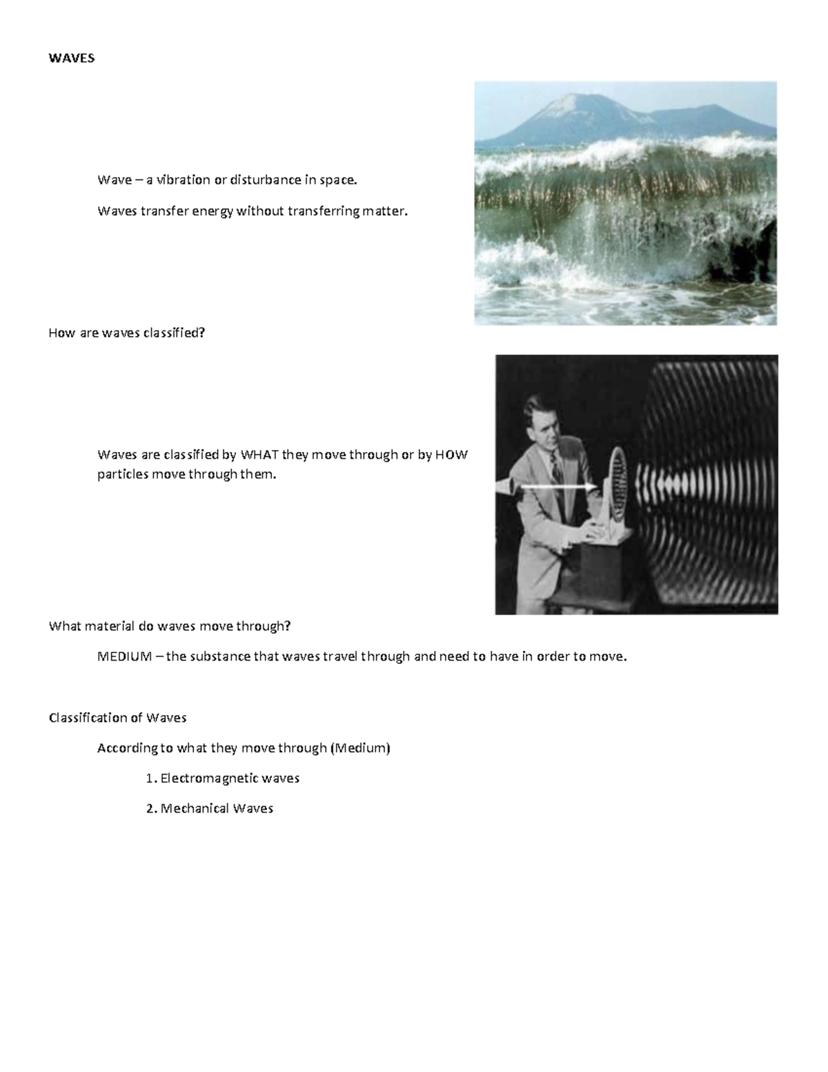 Waves - reference - WAVES Wave – a vibration or disturbance in space ...