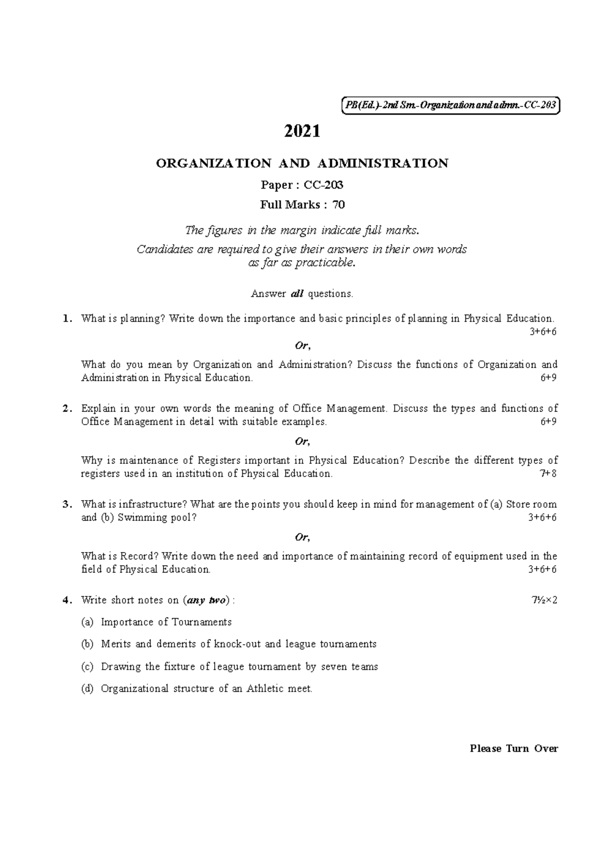 3. Question Paper for BPED-Sem-2 CC-203 Organization AND Administration ...