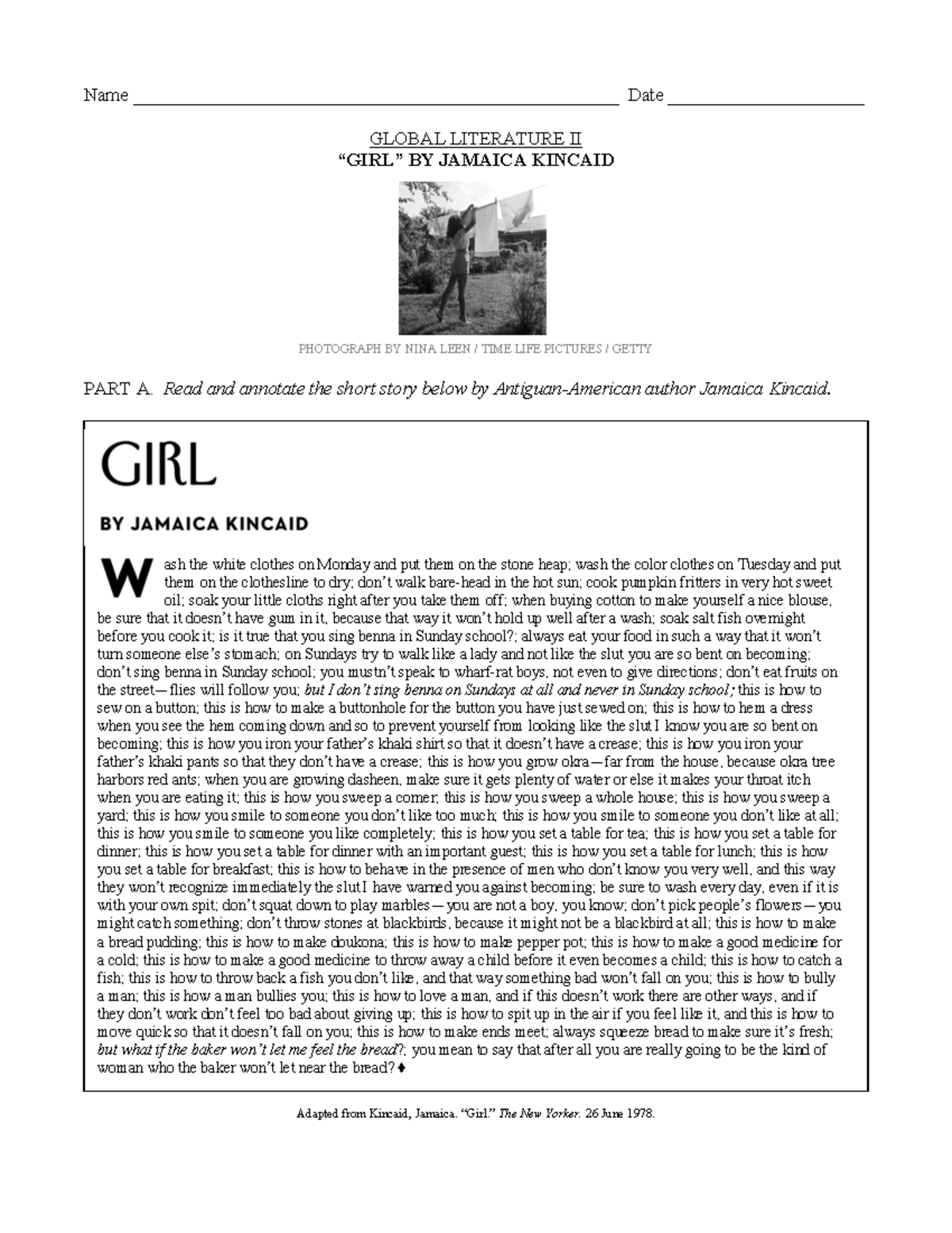 Girl by Jamaica Kincaid - Name ...