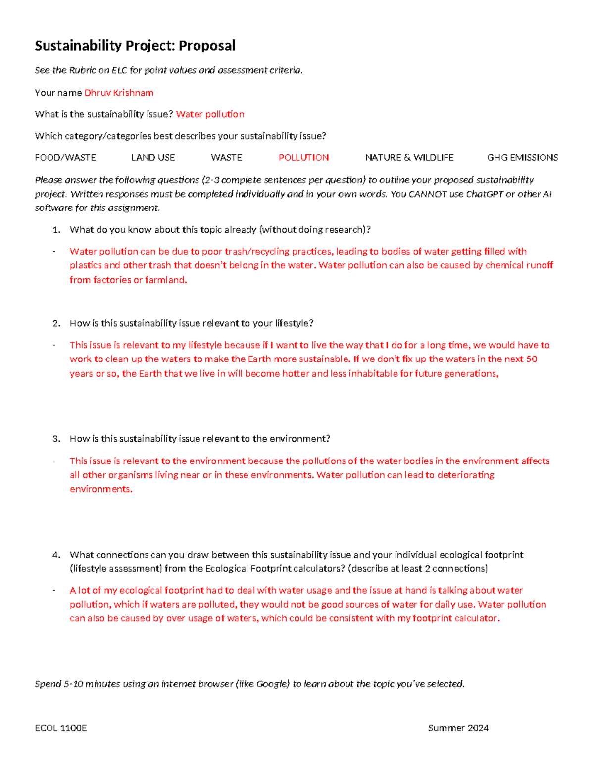 Assignment - Sustainability Project Proposal - Sustainability Project ...