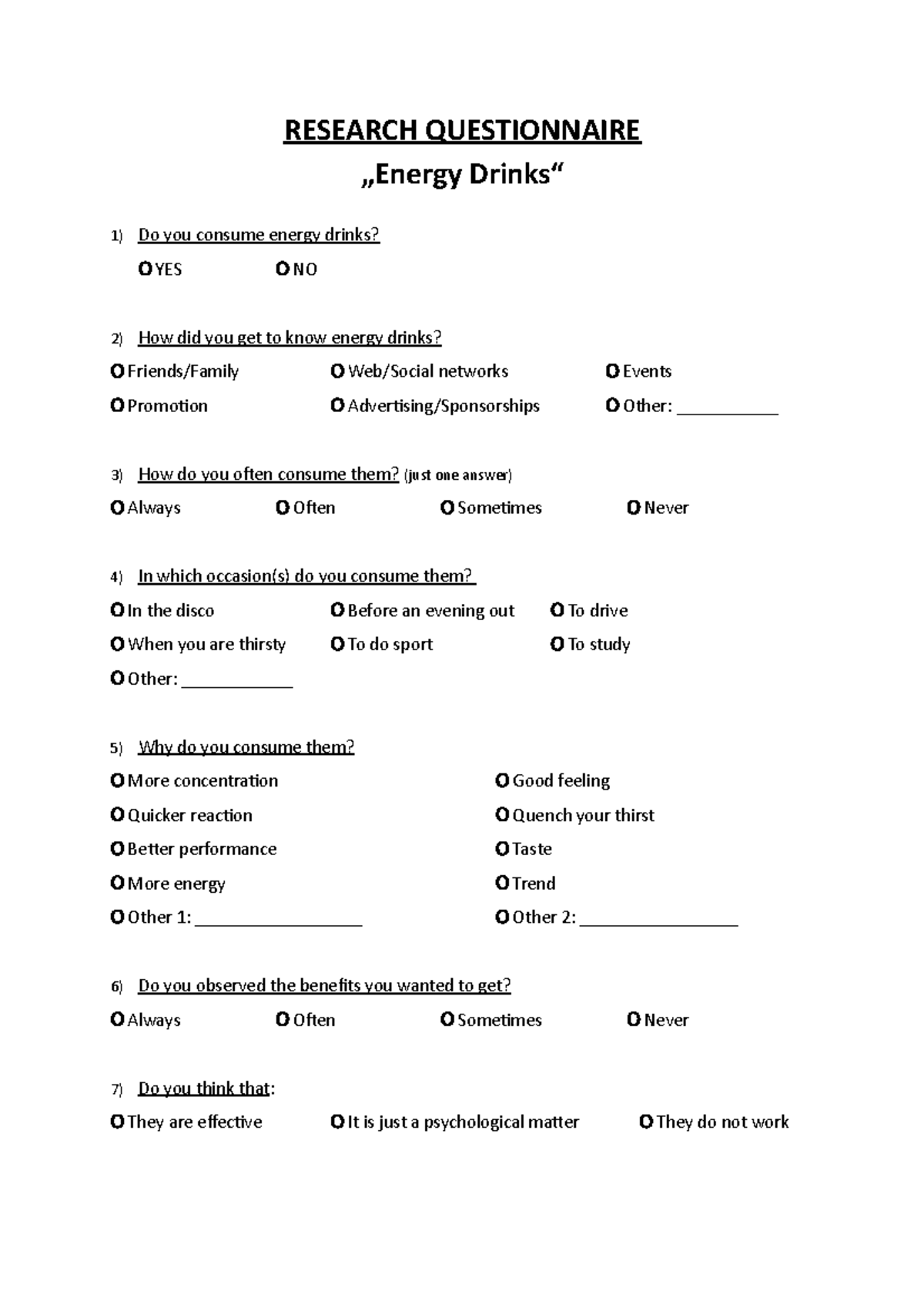 CBRM E1 Questionnaire with mistakes - RESEARCH QUESTIONNAIRE „Energy Drinks“ Do you consume ...