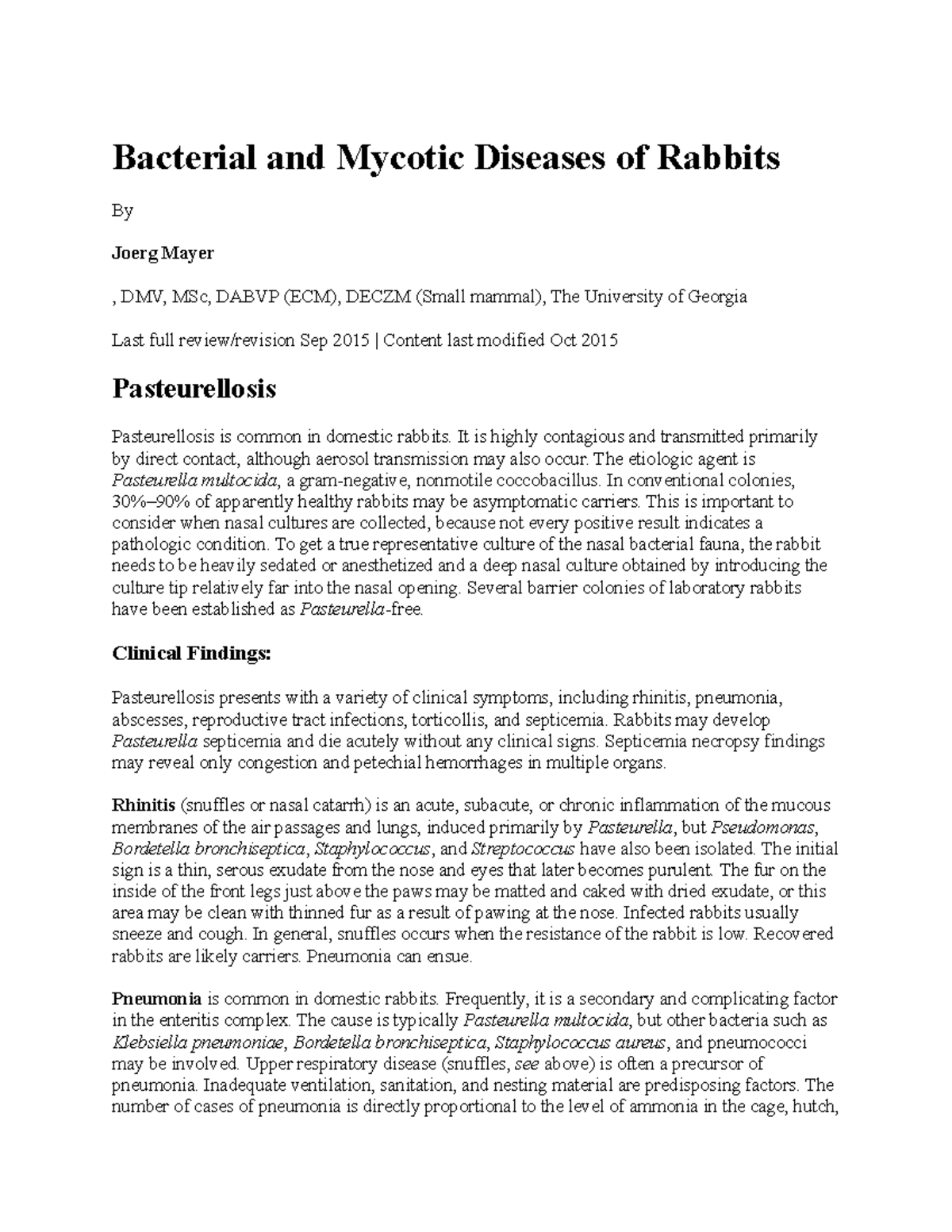 Bacterial and Mycotic Diseases of Rabbits - IT Research Methods - UCU ...