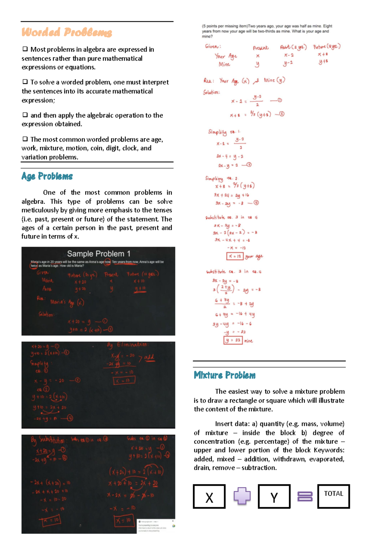 DIFFERENTIAL EQUATIONS - Worded Problems, Algebra (Linear and Quadratic ...