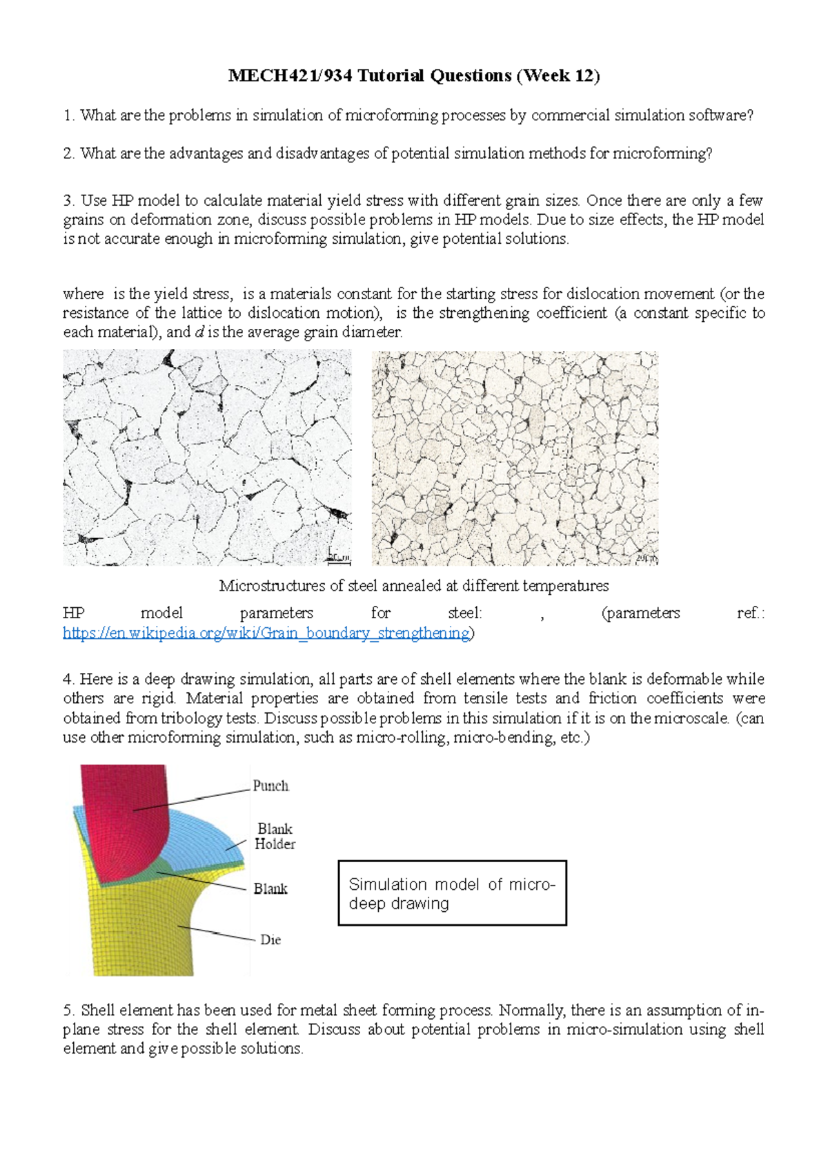 Week 12 - No comments - MECH421/934 Tutorial Questions (Week 12) What are the problems in ...