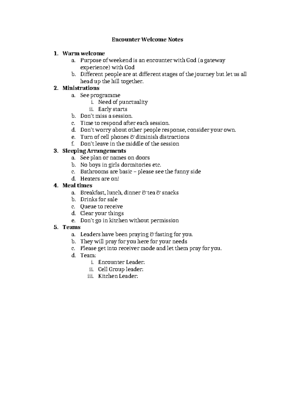 Encounter Welcome Notes - Encounter Welcome Notes Warm welcome a ...